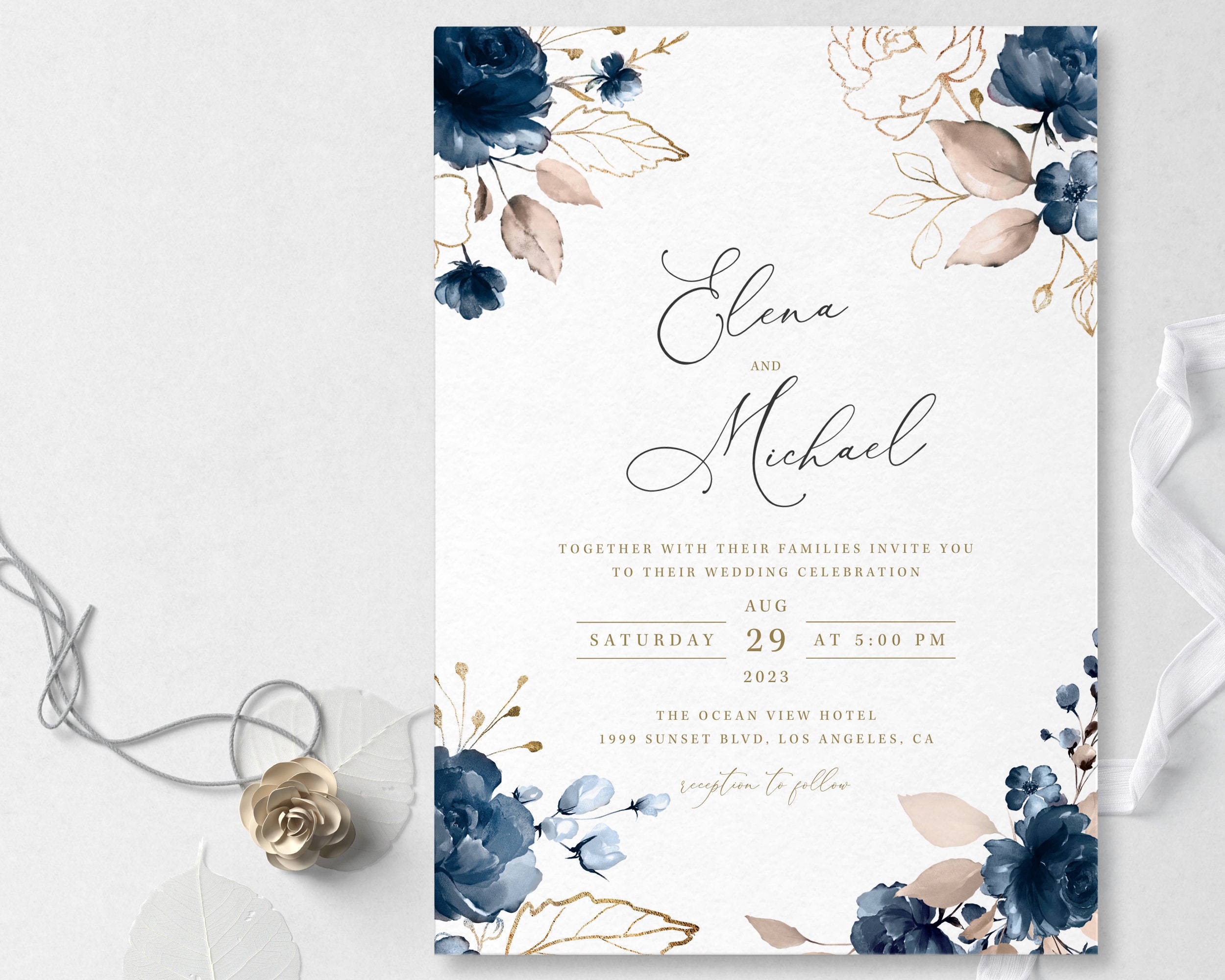 Blank Blue Wedding Invitation Templates