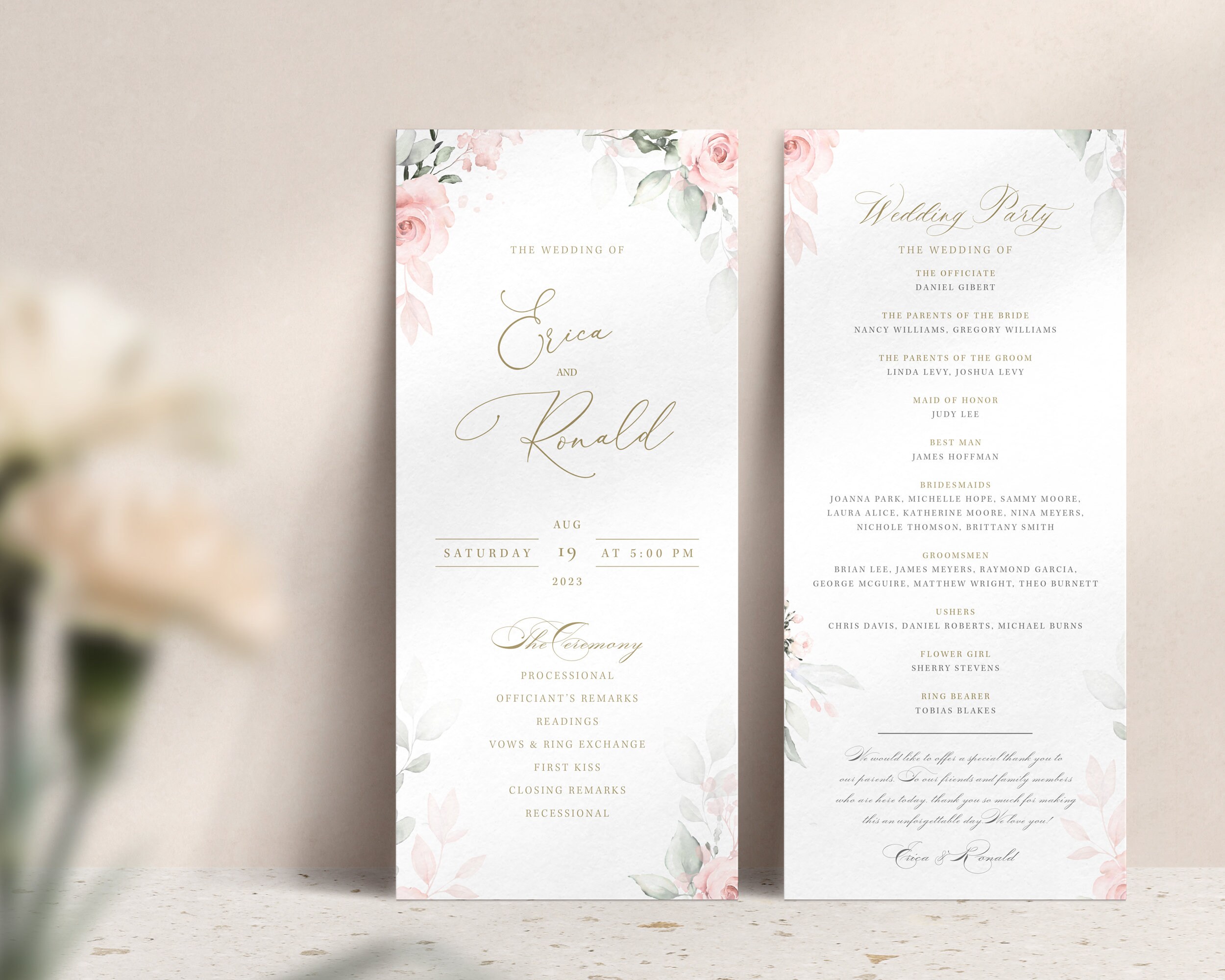 Floral Wedding Program Template 4x9, Digital Download S002D - Etsy