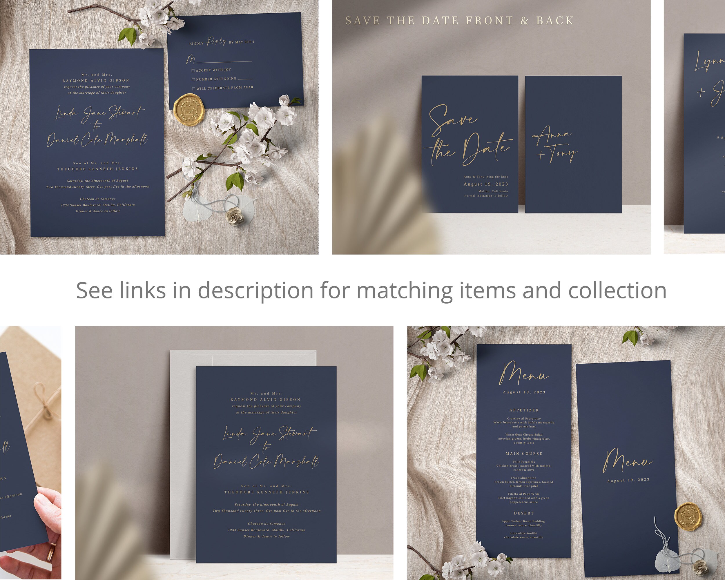 Navy Blue Wedding Invitation Template 5x7, Instant Edit and Download ...