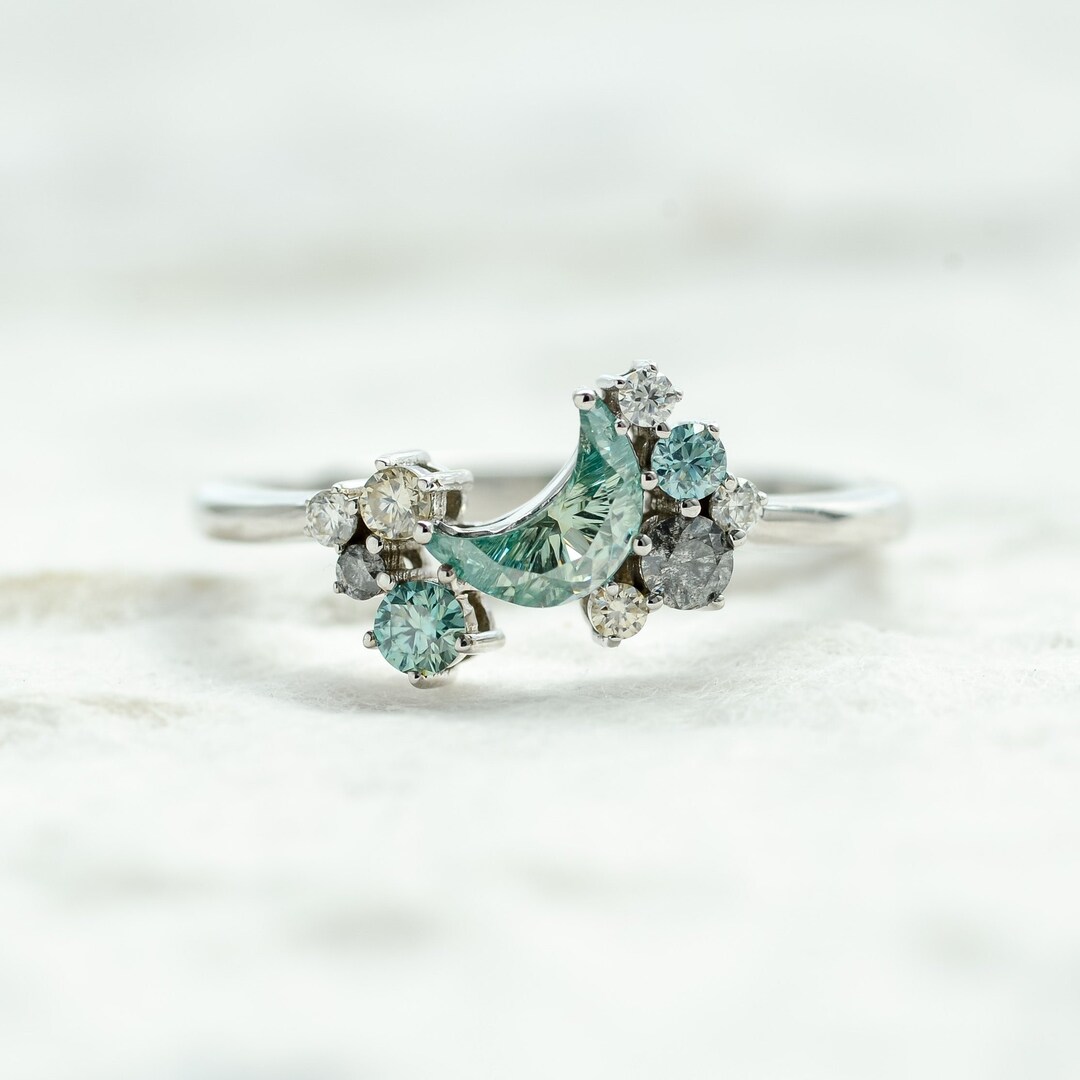 Chandra Blue Moon Crescent Cut Ice Blue Moissanite Cluster Ring - Etsy