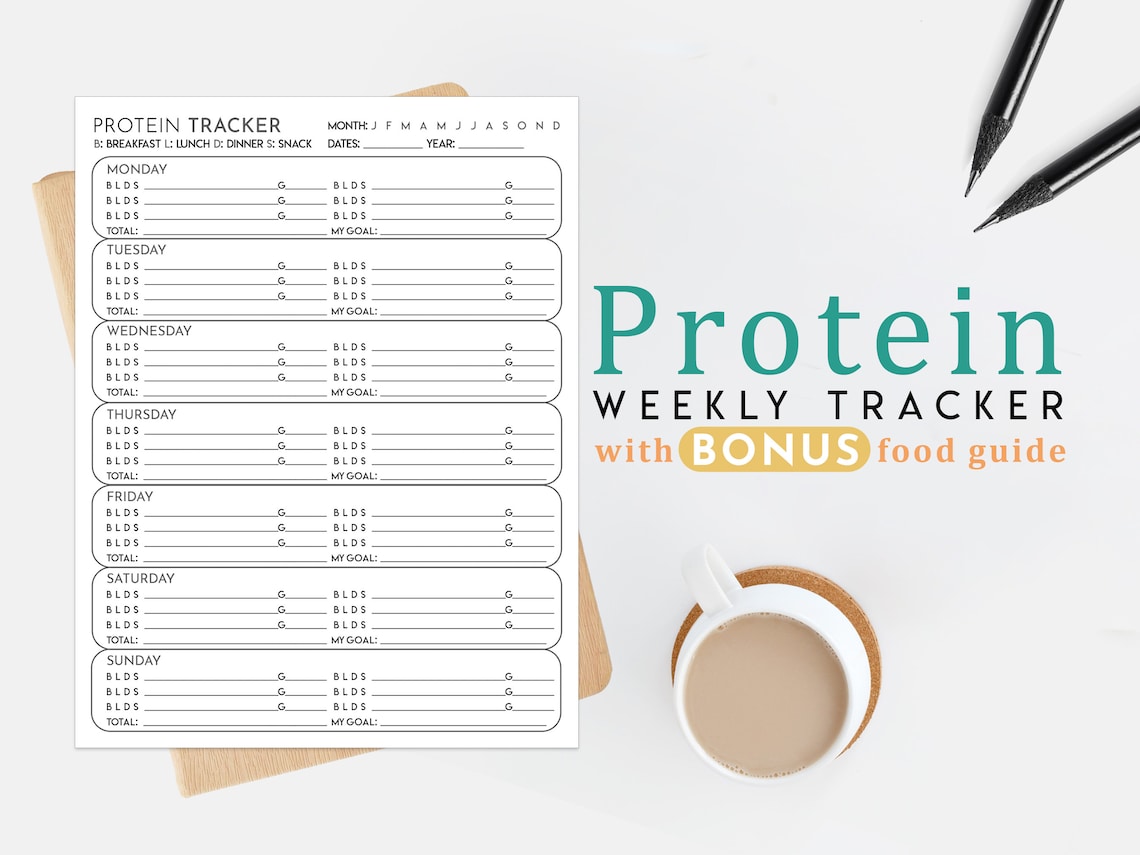 Protein Weekly Tracker Low or High Protein Diet A4 & US - Etsy