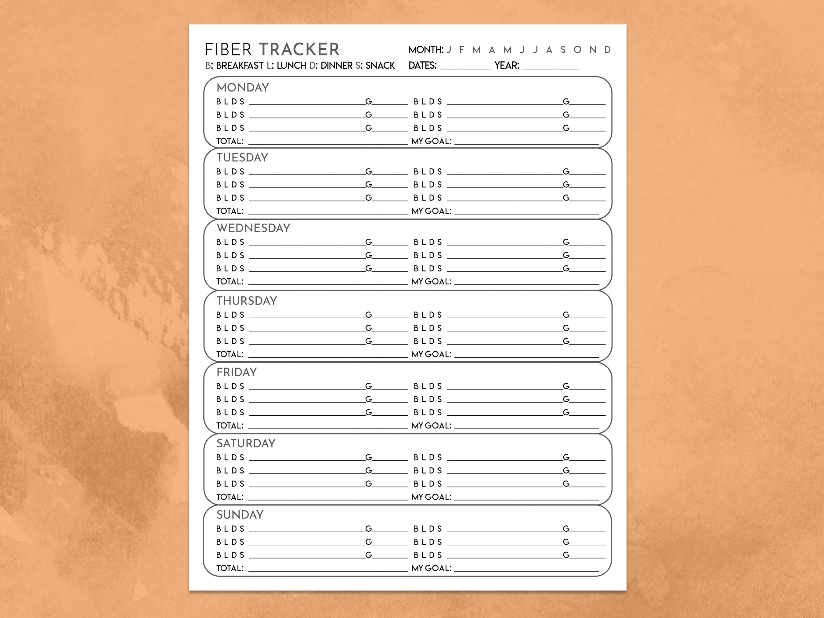 Fiber Weekly Tracker Digital Download Printable Healthy Diet - Etsy