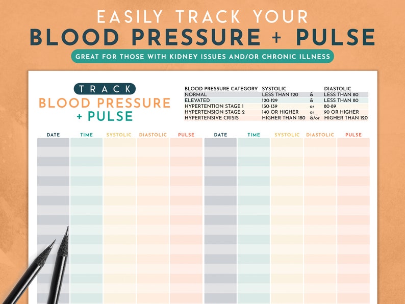 Blood Pressure & Pulse Record | Chronic Illness Printable - Etsy