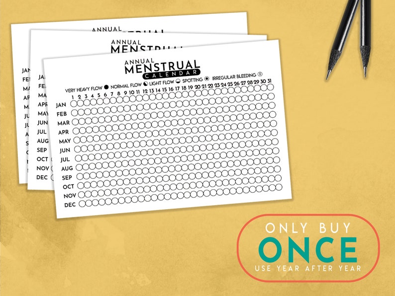 Menstrual Cycle Tracker | Annual Calendar Printable - Etsy