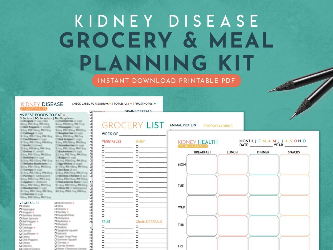 Kidney Disease Grocery & Meal Planner: Food List, Tracker (printable ...