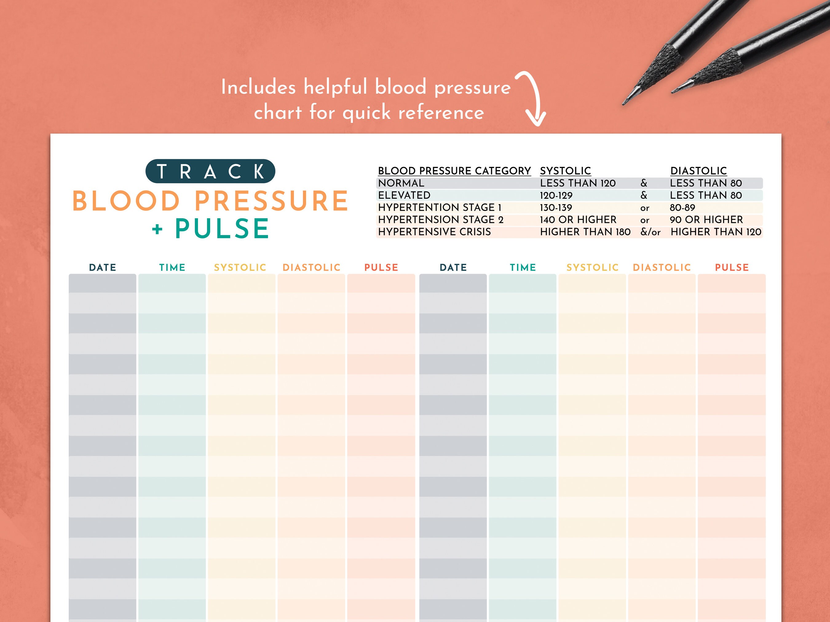 Blood Pressure & Pulse Record | Chronic Illness Printable - Etsy