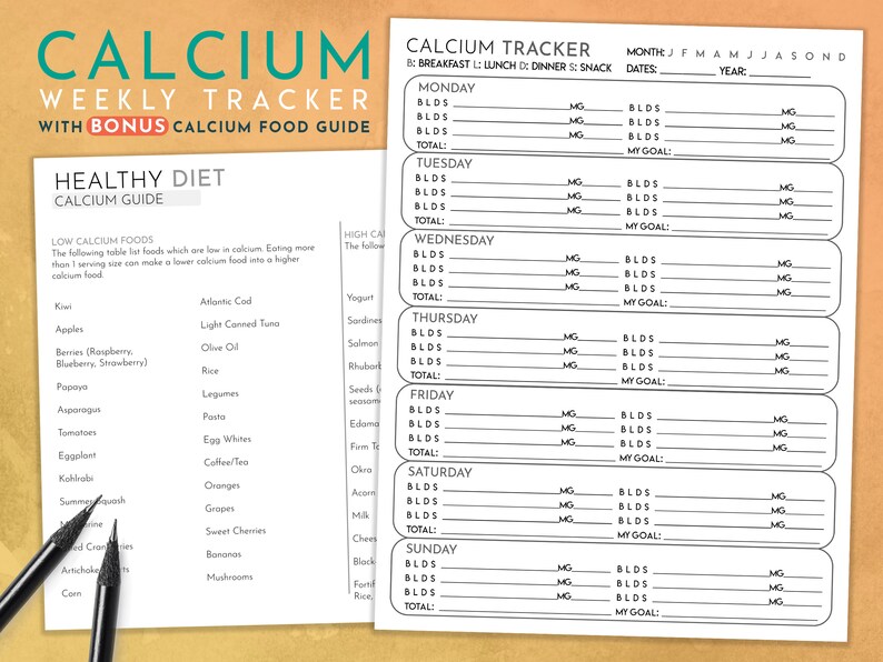 Calcium Weekly Tracker Low or High Calcium Diet Chronic - Etsy
