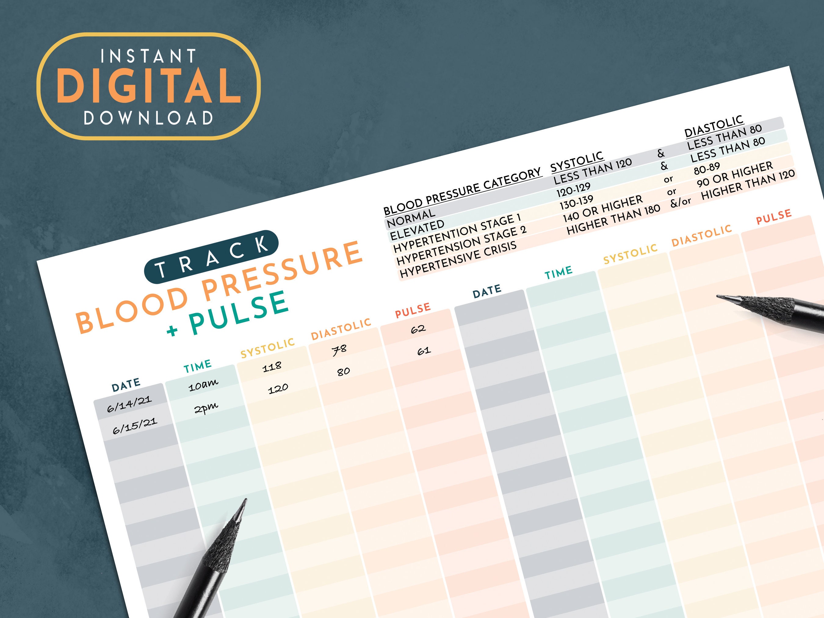 Blood Pressure & Pulse Record | Chronic Illness Printable - Etsy