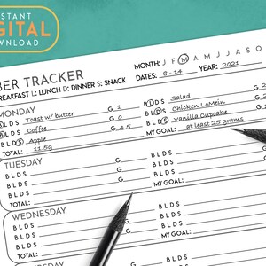 Fiber Weekly Tracker Digital Download Printable Healthy Diet - Etsy