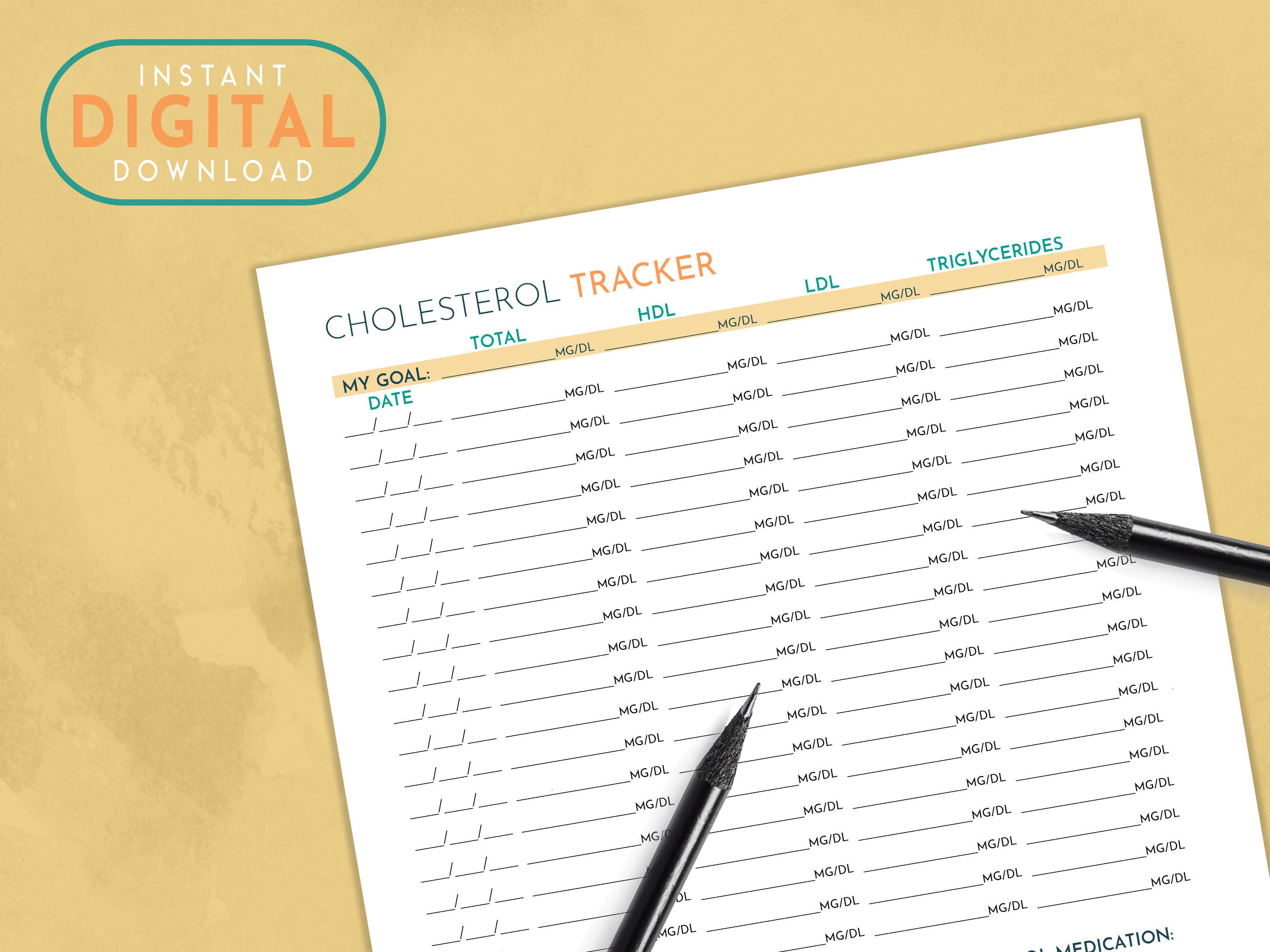 Cholesterol Tracker Printable PDF - Etsy