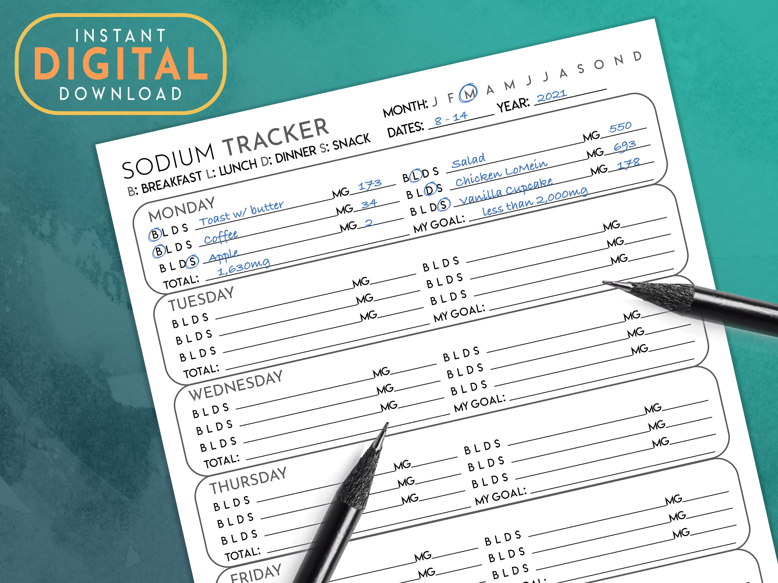 Sodium Weekly Tracker Low Sodium Diet A4 & US Letter Printable PDF - Etsy