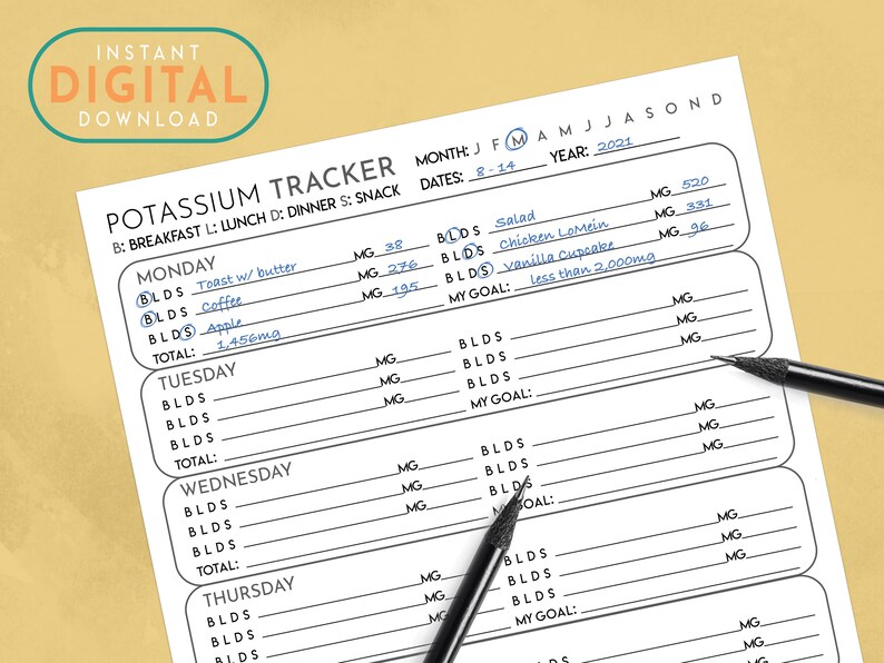 Low Potassium Diet Grocery List + Weekly Tracker, Kidney Friendly Food ...