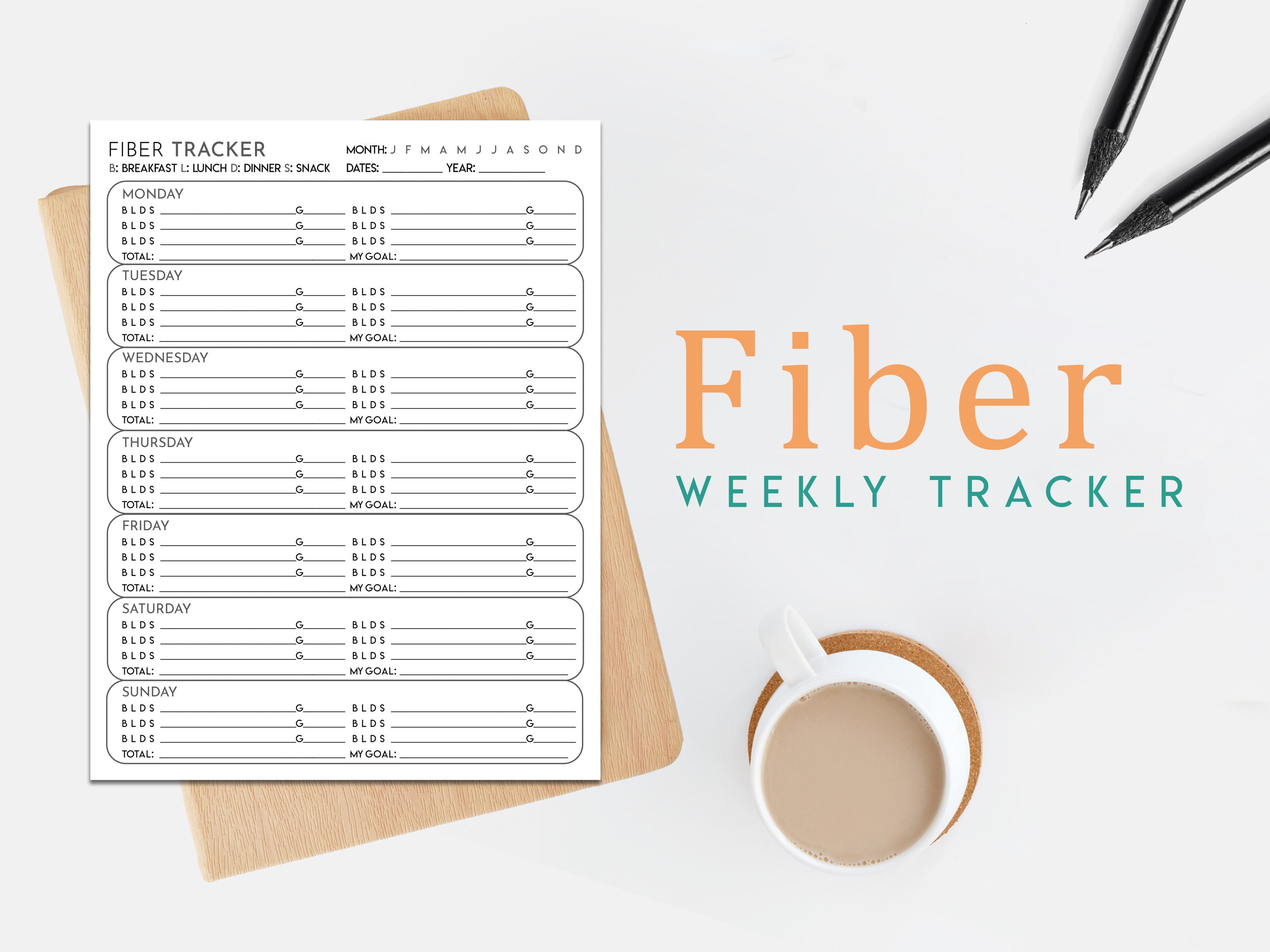 Fiber Weekly Tracker Digital Download Printable Healthy Diet - Etsy