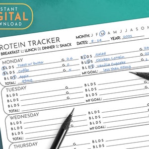 Protein Weekly Tracker Low or High Protein Diet A4 & US - Etsy
