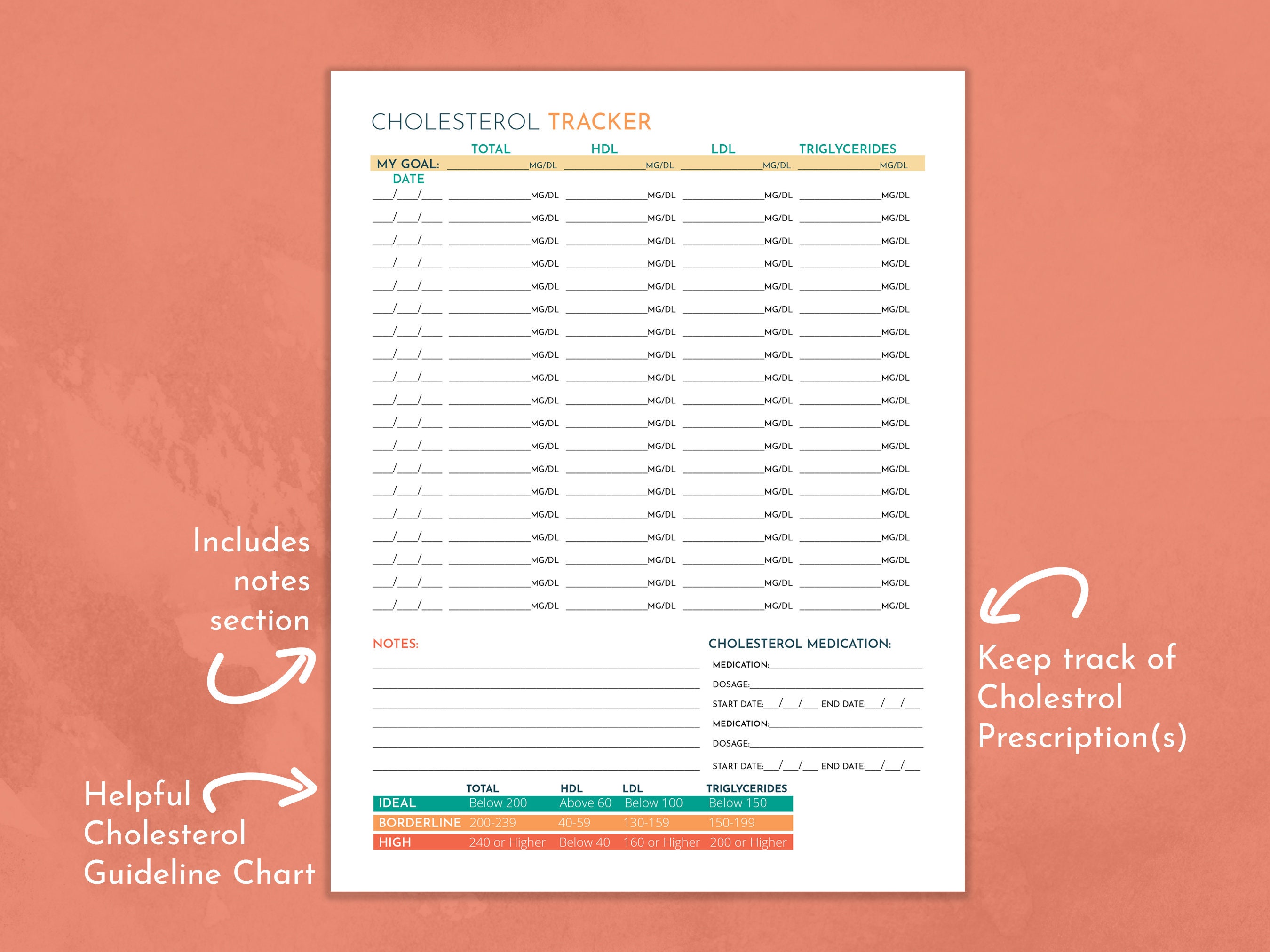 Cholesterol Tracker Printable PDF - Etsy