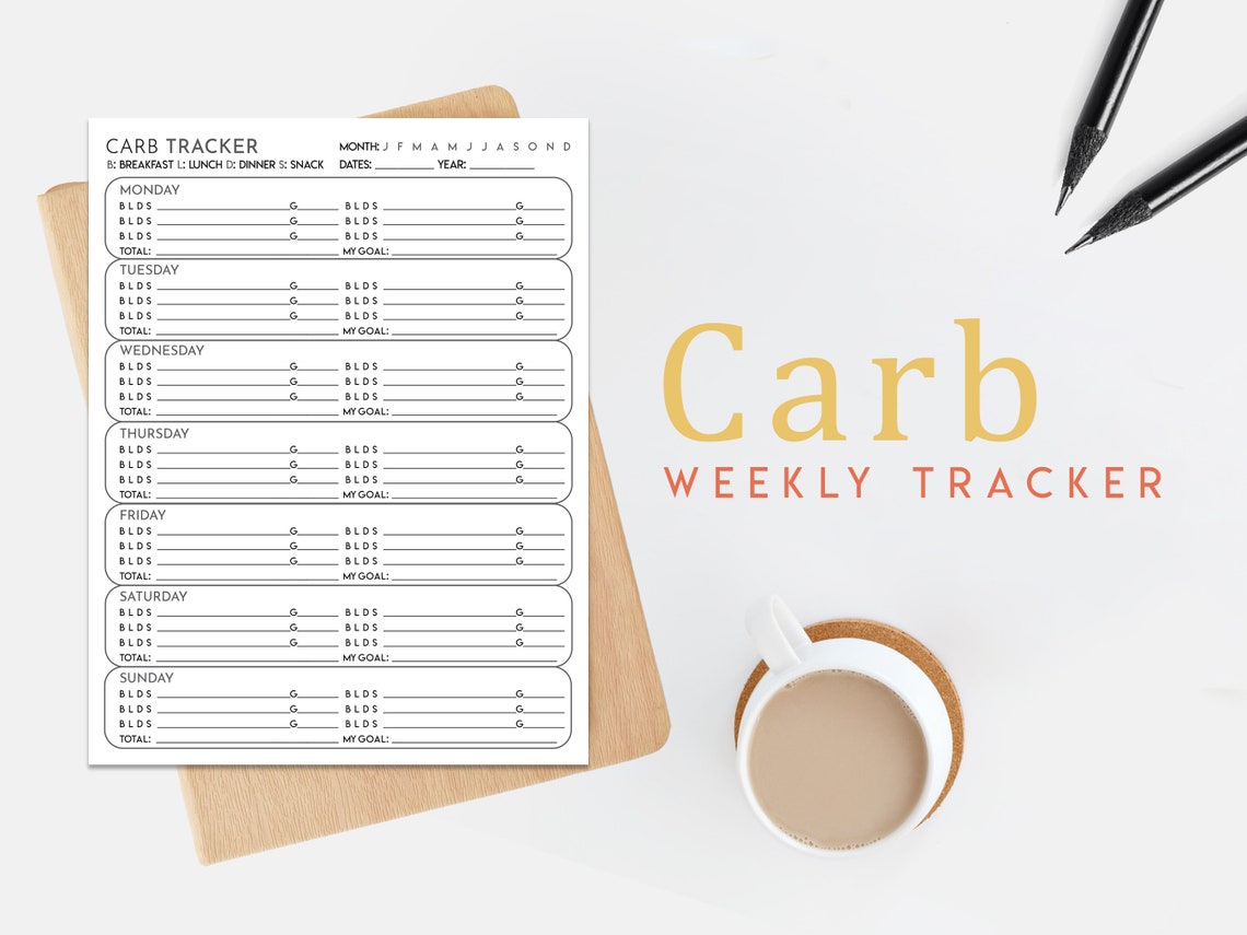 Carb Weekly Tracker Digital Download Printable Healthy - Etsy