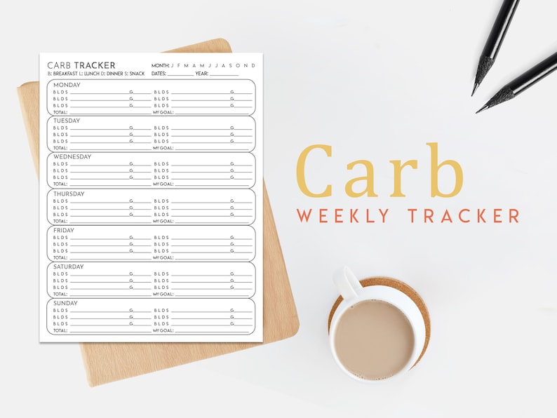 Carb Weekly Tracker Digital Download Printable Healthy - Etsy