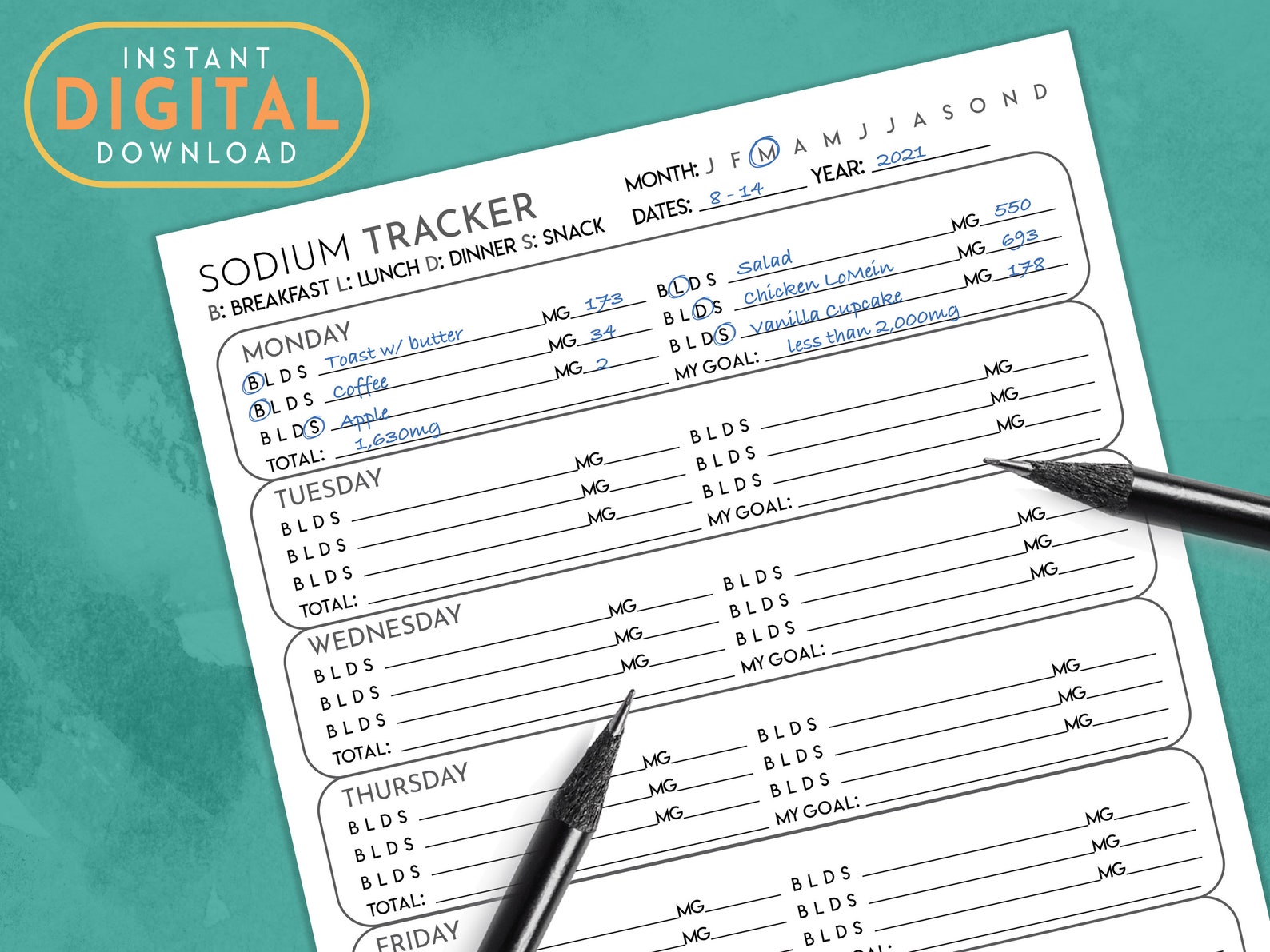 Low Sodium Diet Grocery List & Weekly Tracker (printable PDF) - Etsy