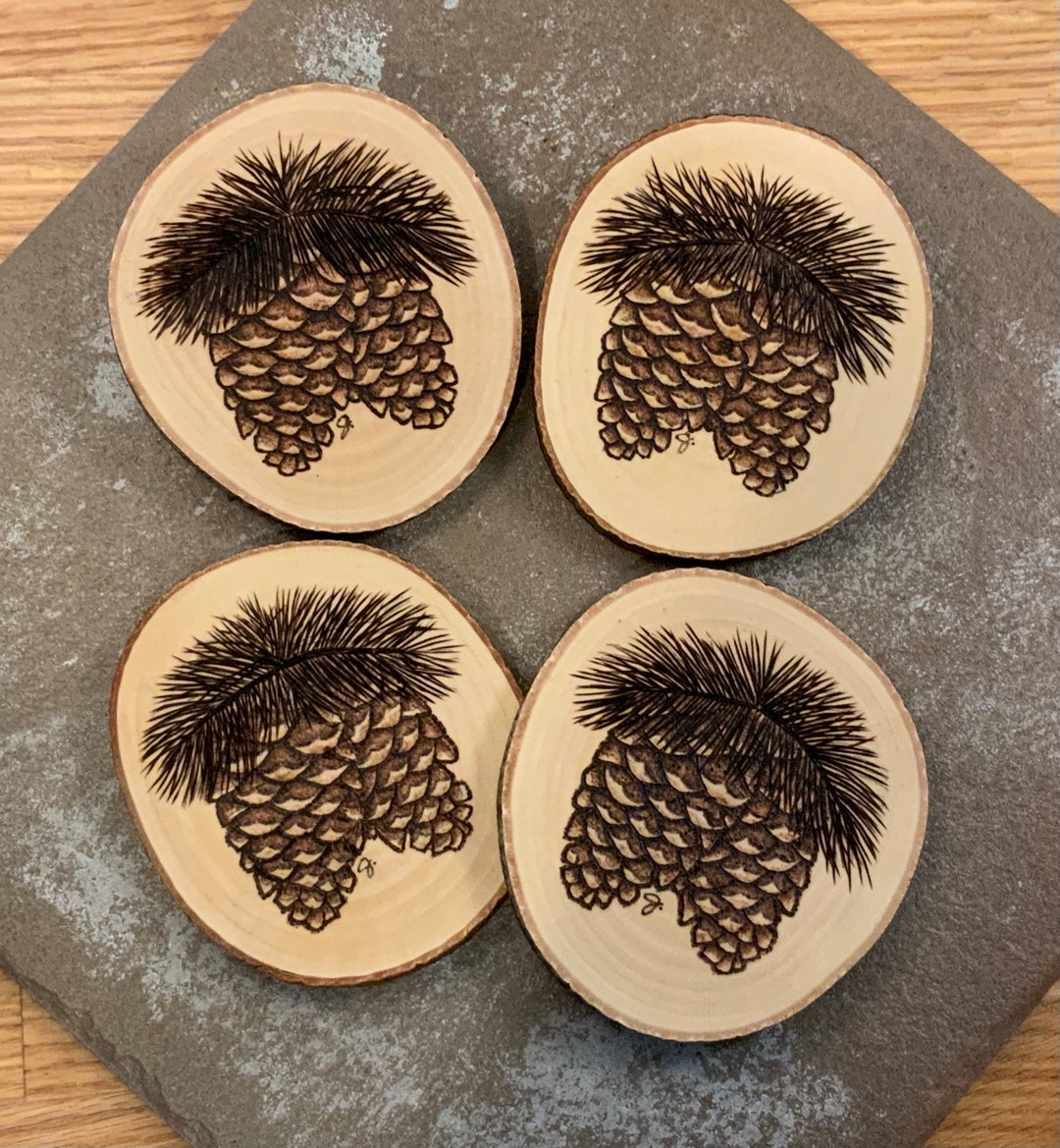 Rustic Pinecone Wood Coaster - Etsy