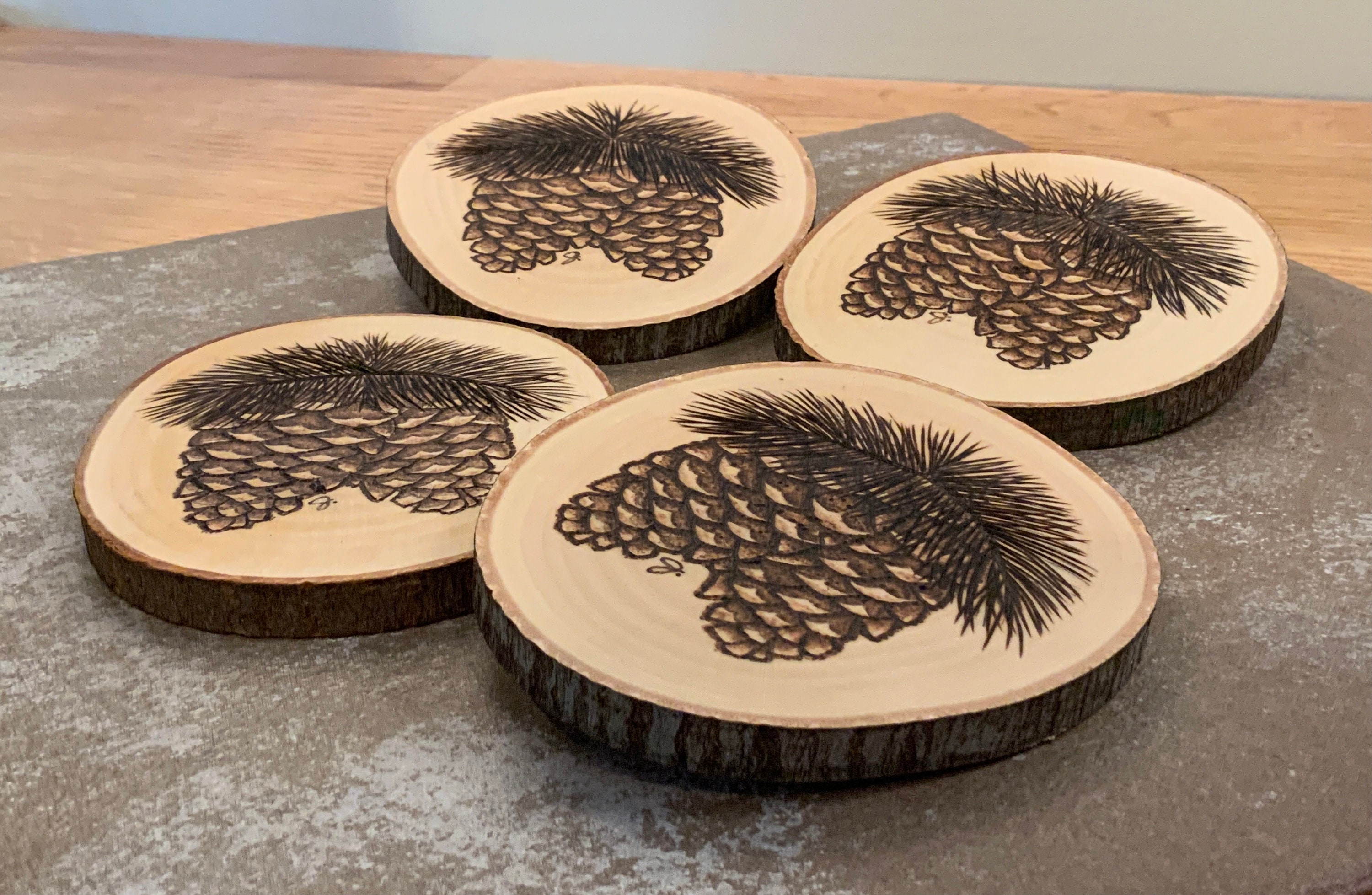 Rustic Pinecone Wood Coaster - Etsy