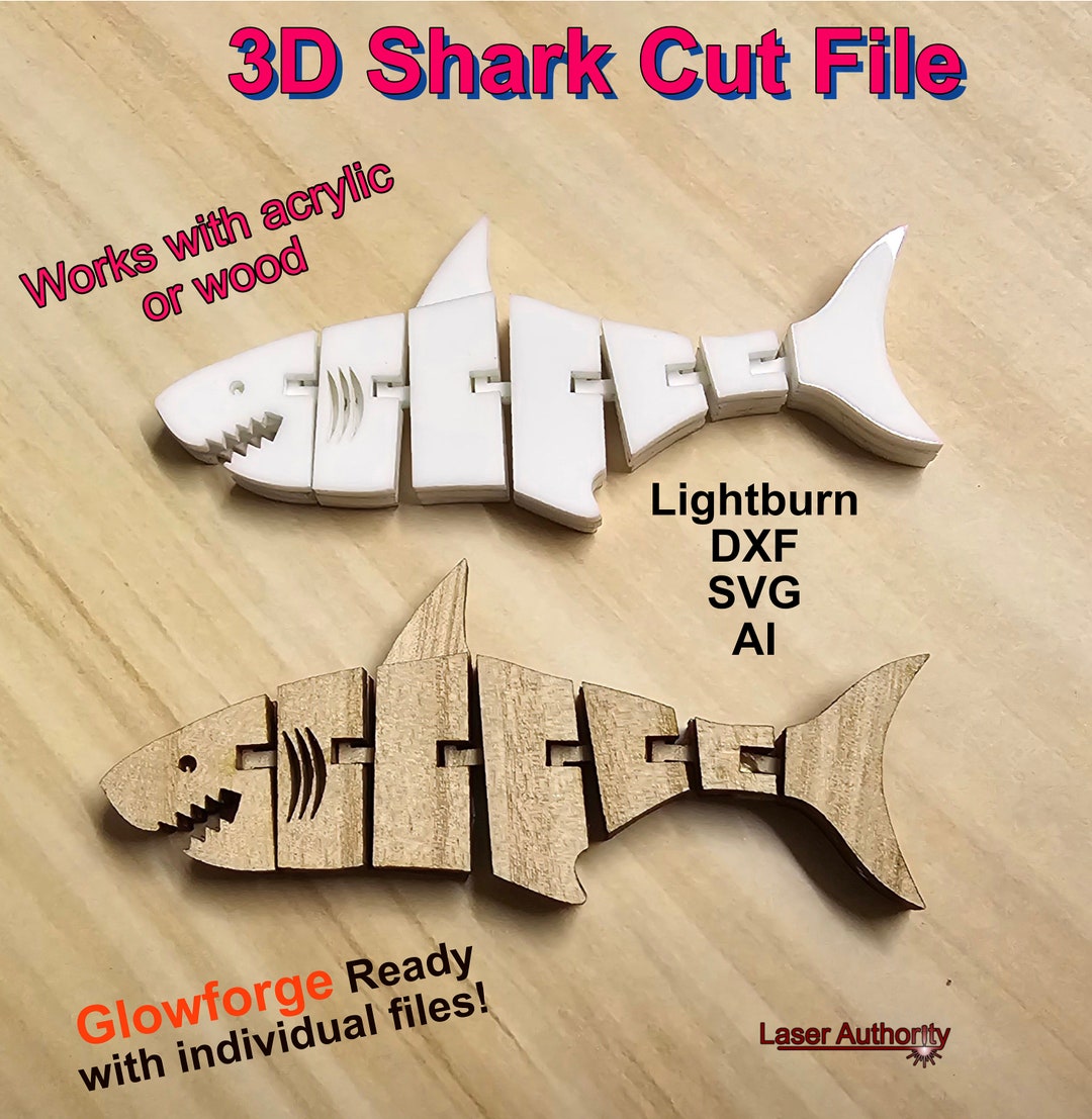 3D Flexible Shark Laser Cut File: SVG, DXF, Lightburn (digital Download ...