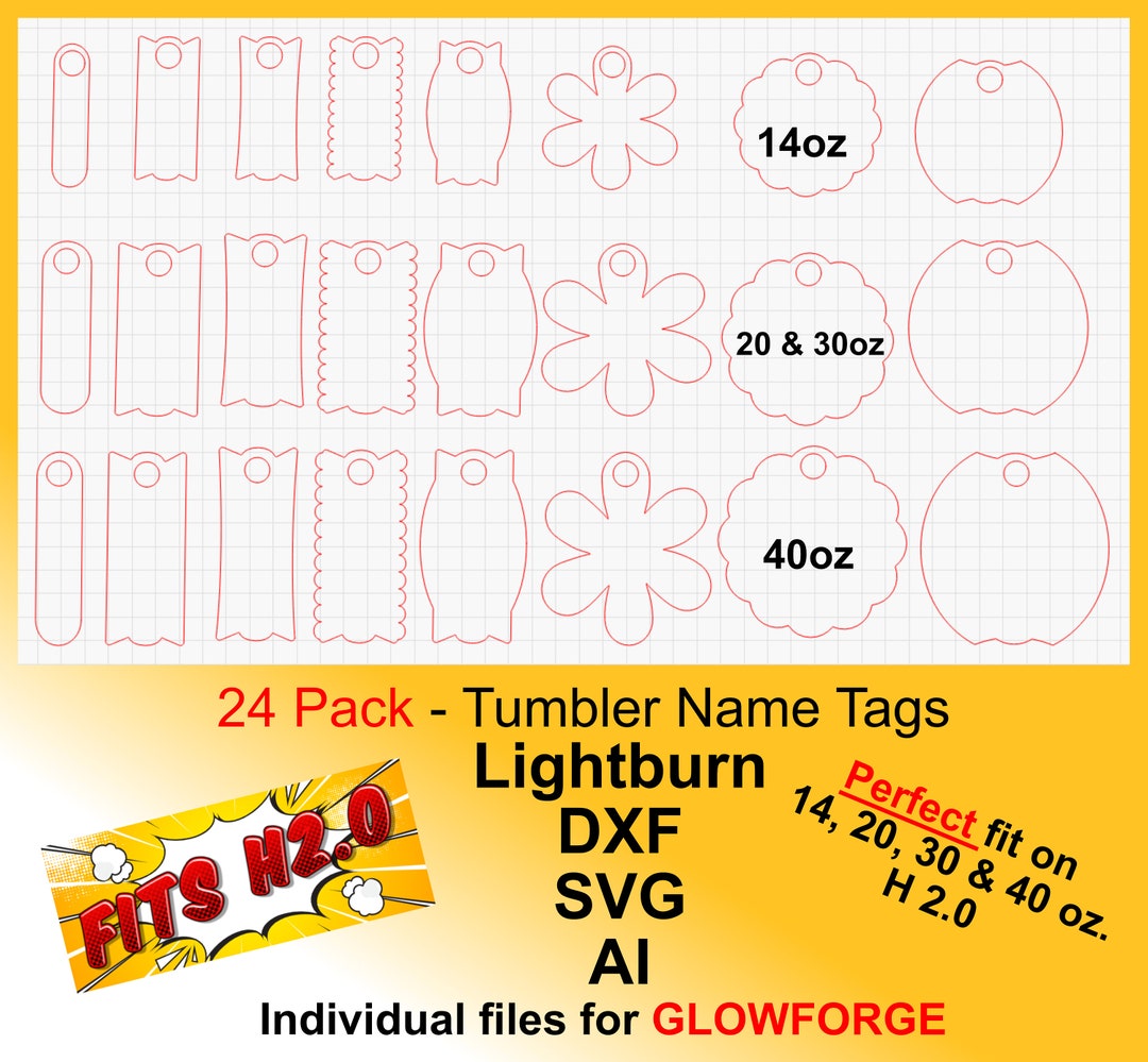 24-pack of Tumbler Name Tag SVG Cut File- 14, 20, 30, and 40oz Laser ...