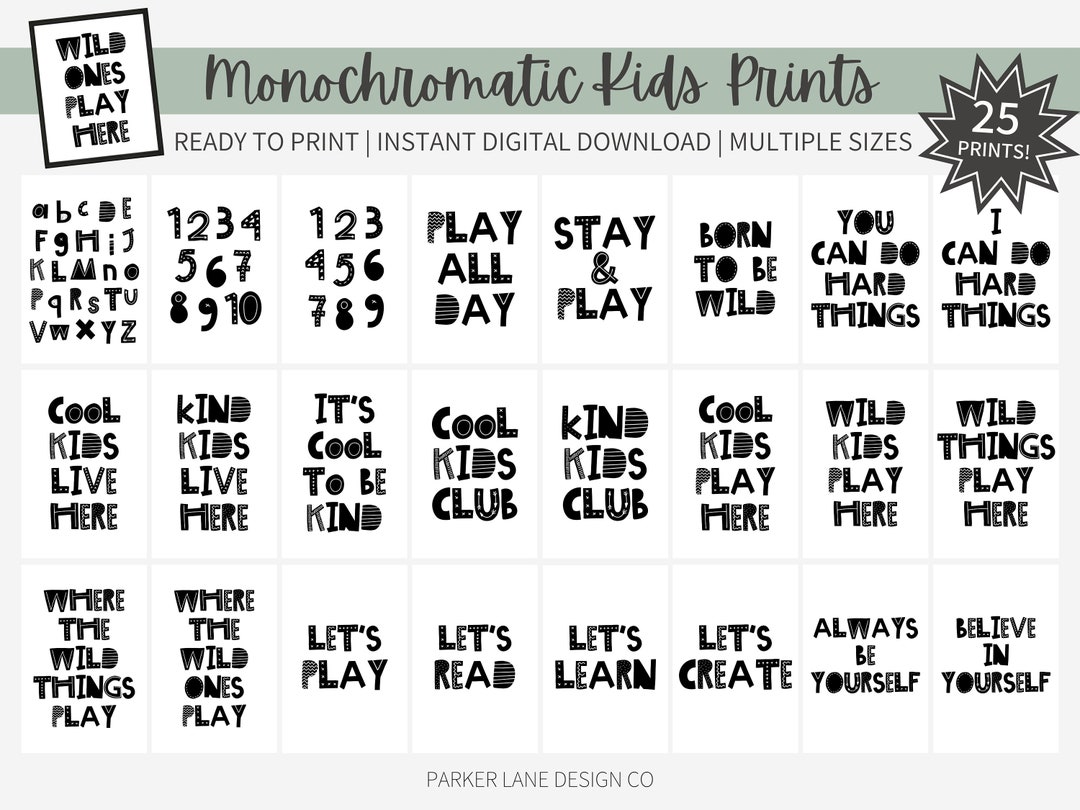 Monochromatic Kids Prints | Playroom Prints | Kids Prints | Classroom ...