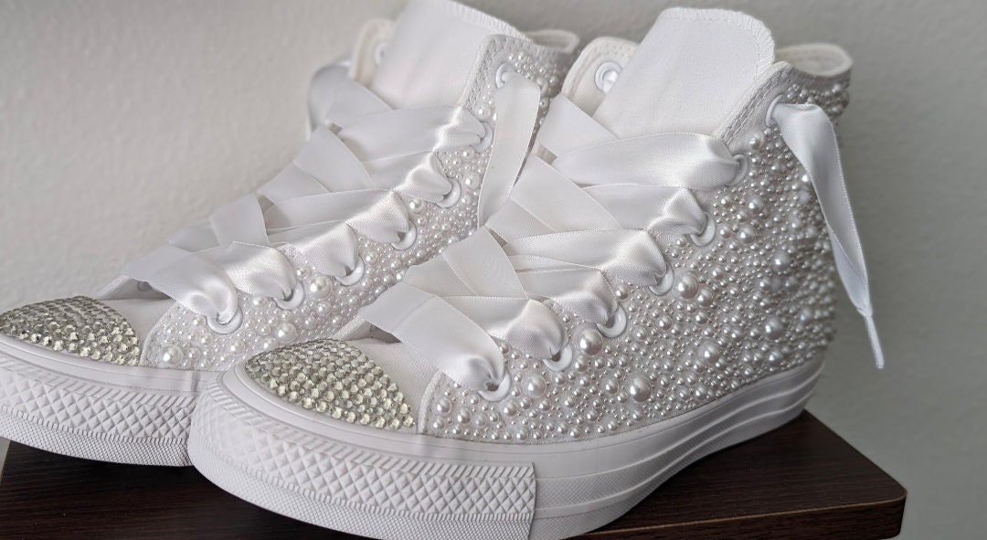 Custom BLING High-top Converse-white-wedding Version - Etsy