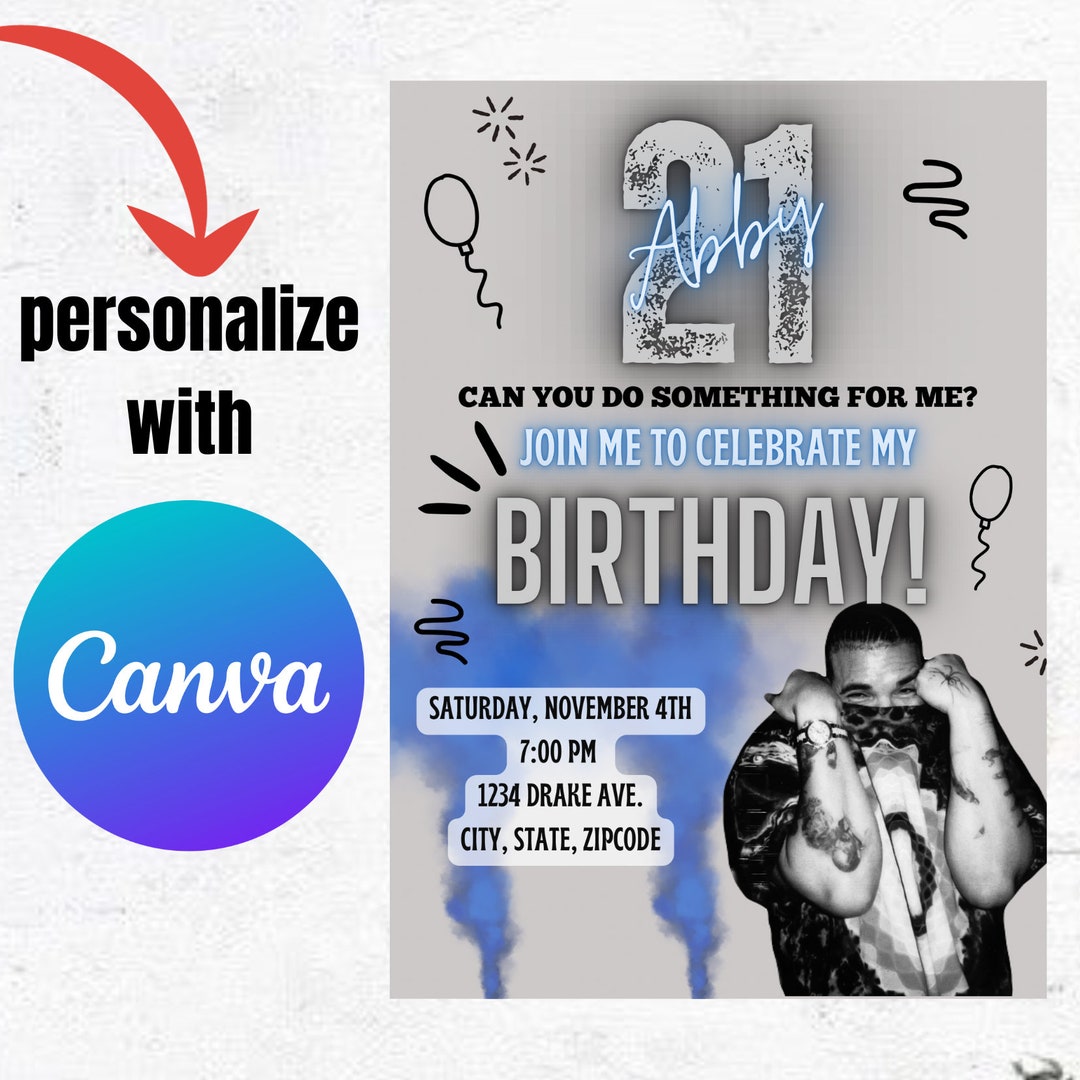 Drake Invitation, Drake Party, Drake Birthday Invitations, Drake ...