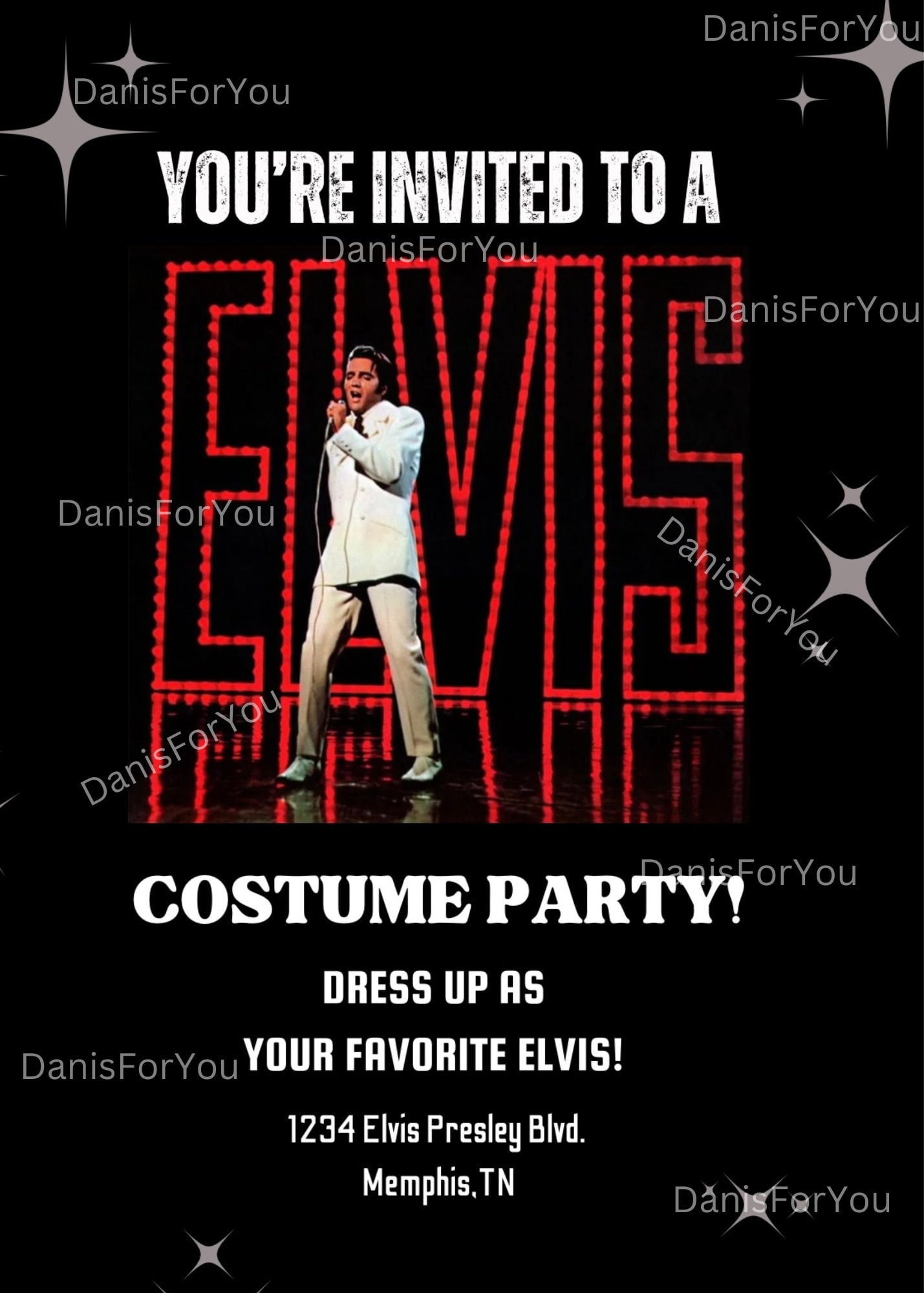 Elvis Presley Party, Birthday Party, Costume Elvis Party, Digital ...