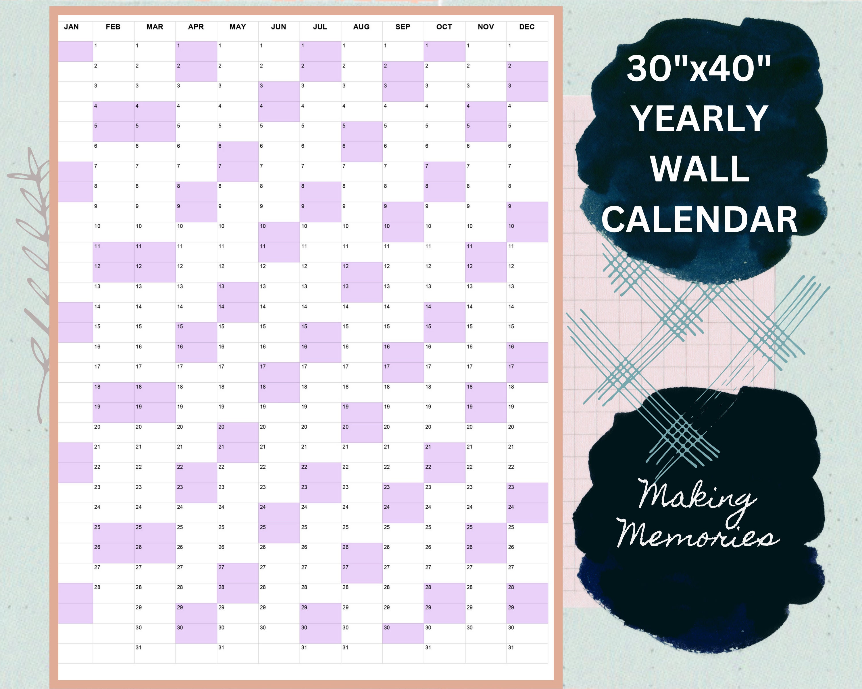 YEARLY PRINTABLE 2023 Wall Calendar, Size: 30x40 PDF Download Yearly ...