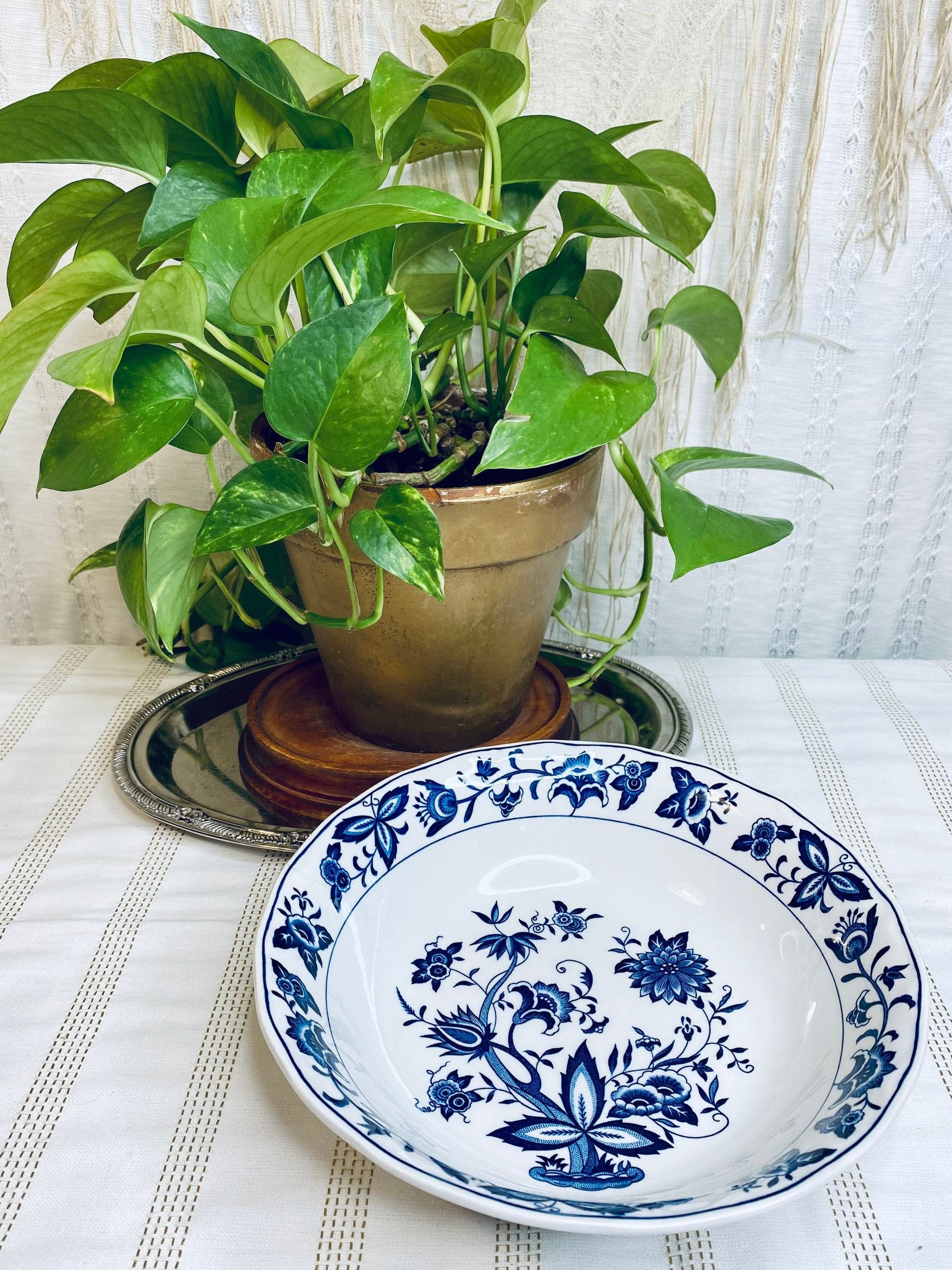 Vintage 1960s Ironstone Serving Bowl With Blue Bonnet Pattern, Made in ...