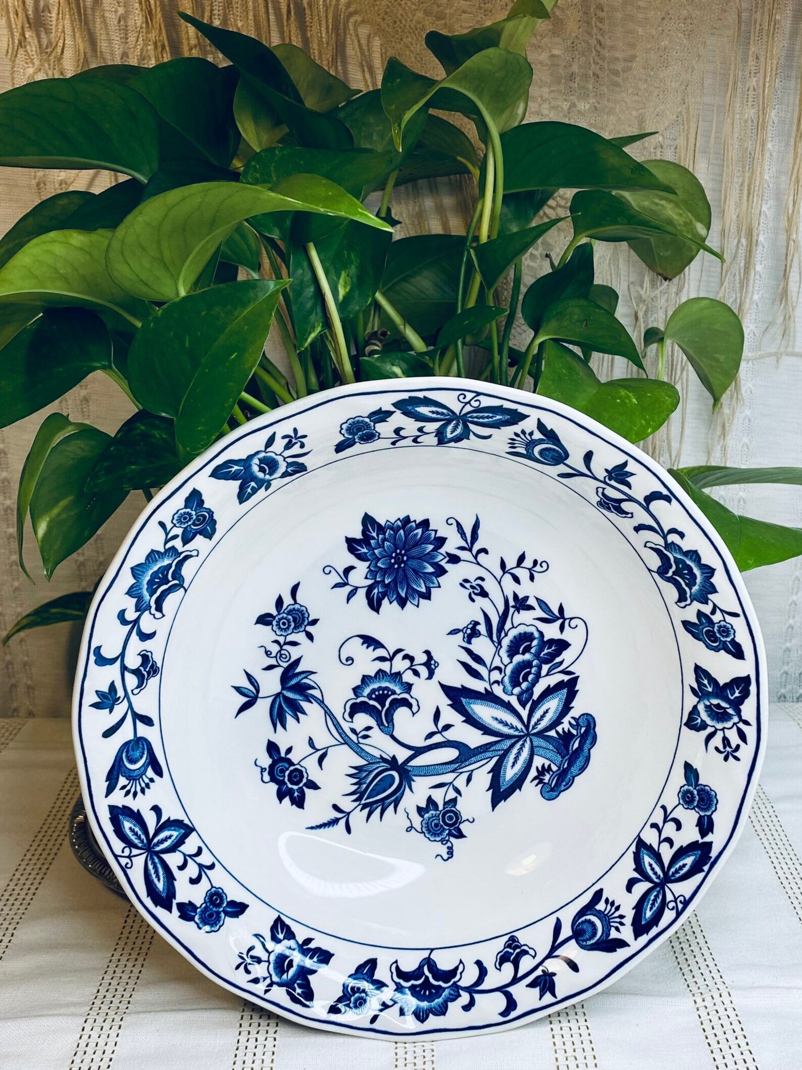Vintage 1960s Ironstone Serving Bowl With Blue Bonnet Pattern, Made in ...