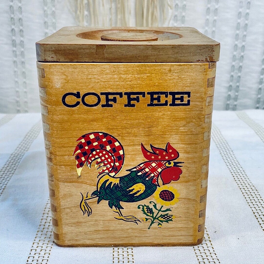 Vintage Midcentury Wooden Rooster Coffee Box With Lid - Etsy