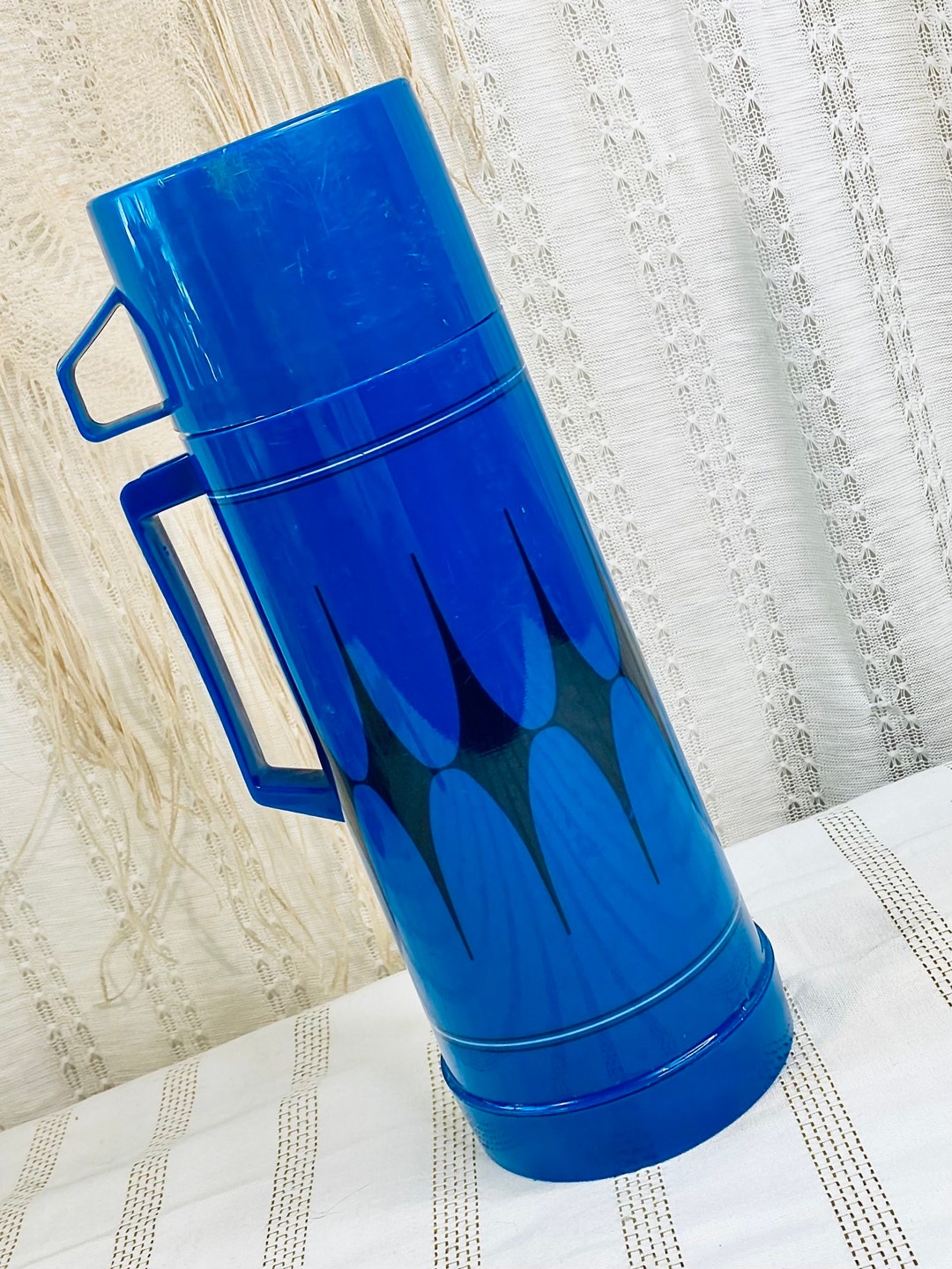Vintage Aladdin Atomic Quart Thermos With Handle, Blue With Black ...
