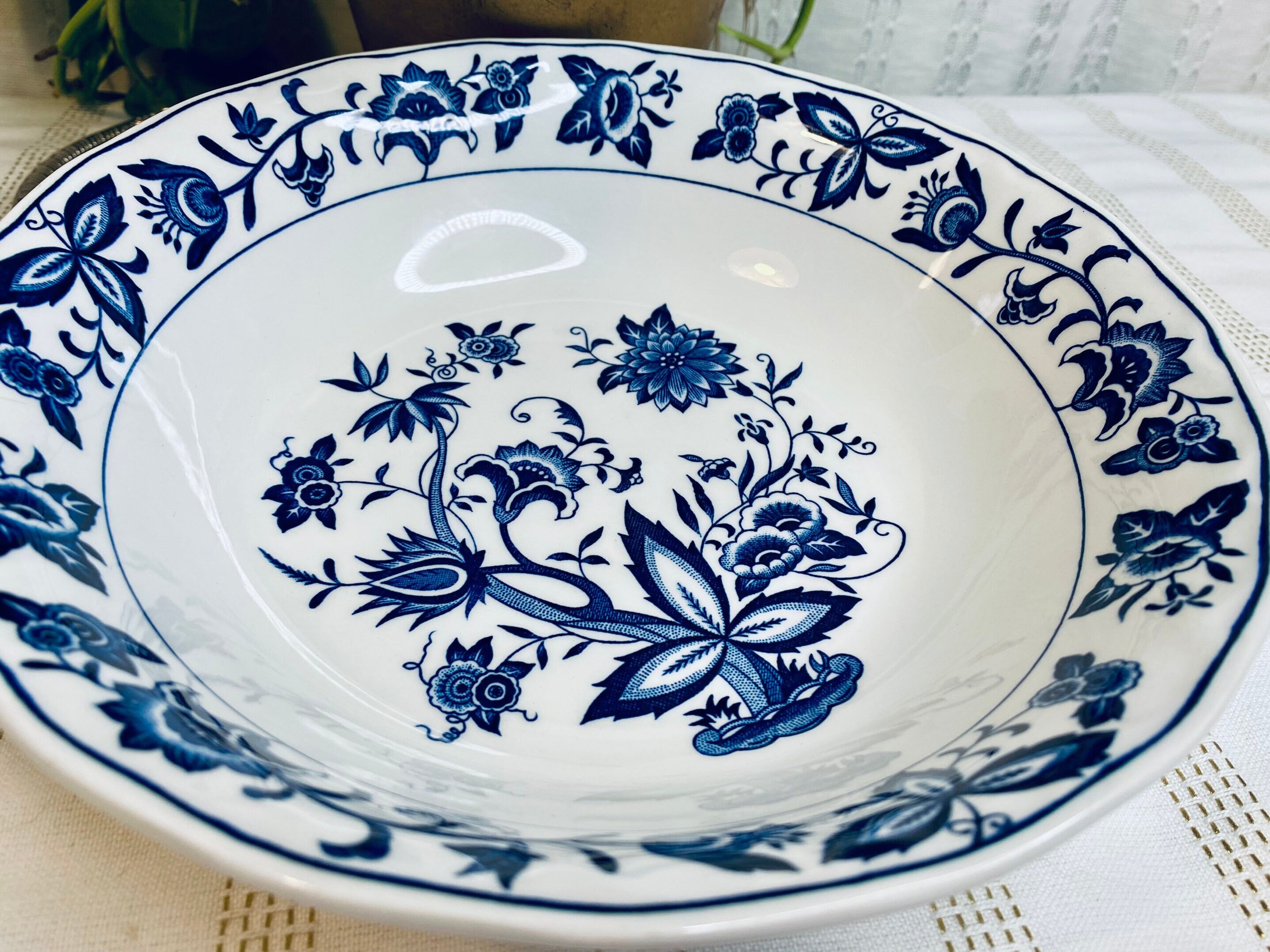 Vintage 1960s Ironstone Serving Bowl With Blue Bonnet Pattern, Made in ...
