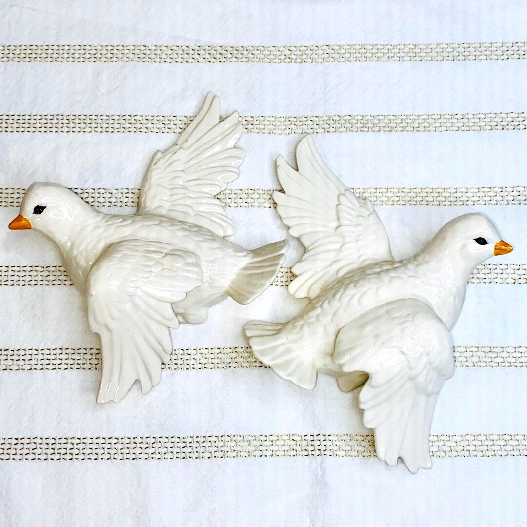 Vintage Glazed Ceramic White Doves, Set of 2 Handmade Turtledoves - Etsy