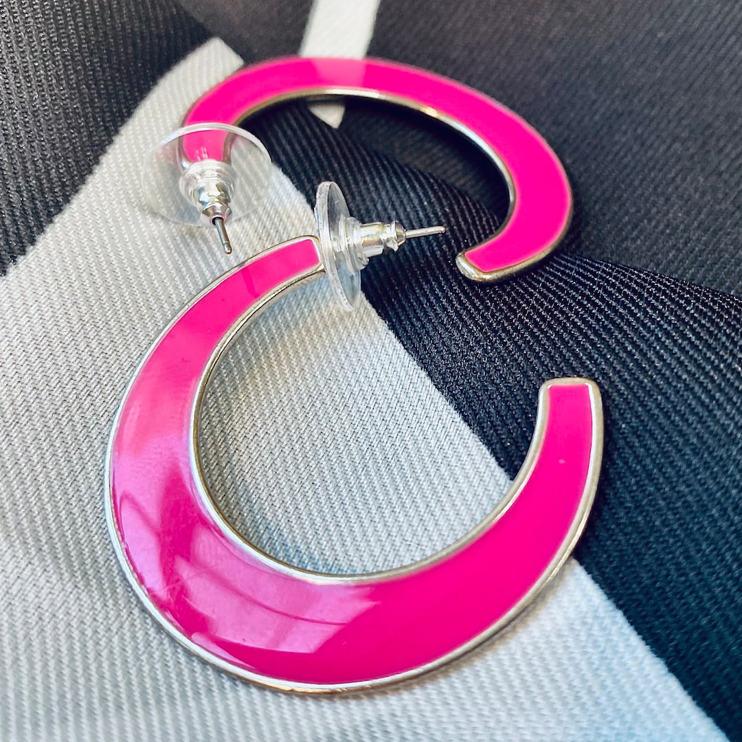 Vintage Large Hot Pink Metal Hoops Earrings - Etsy