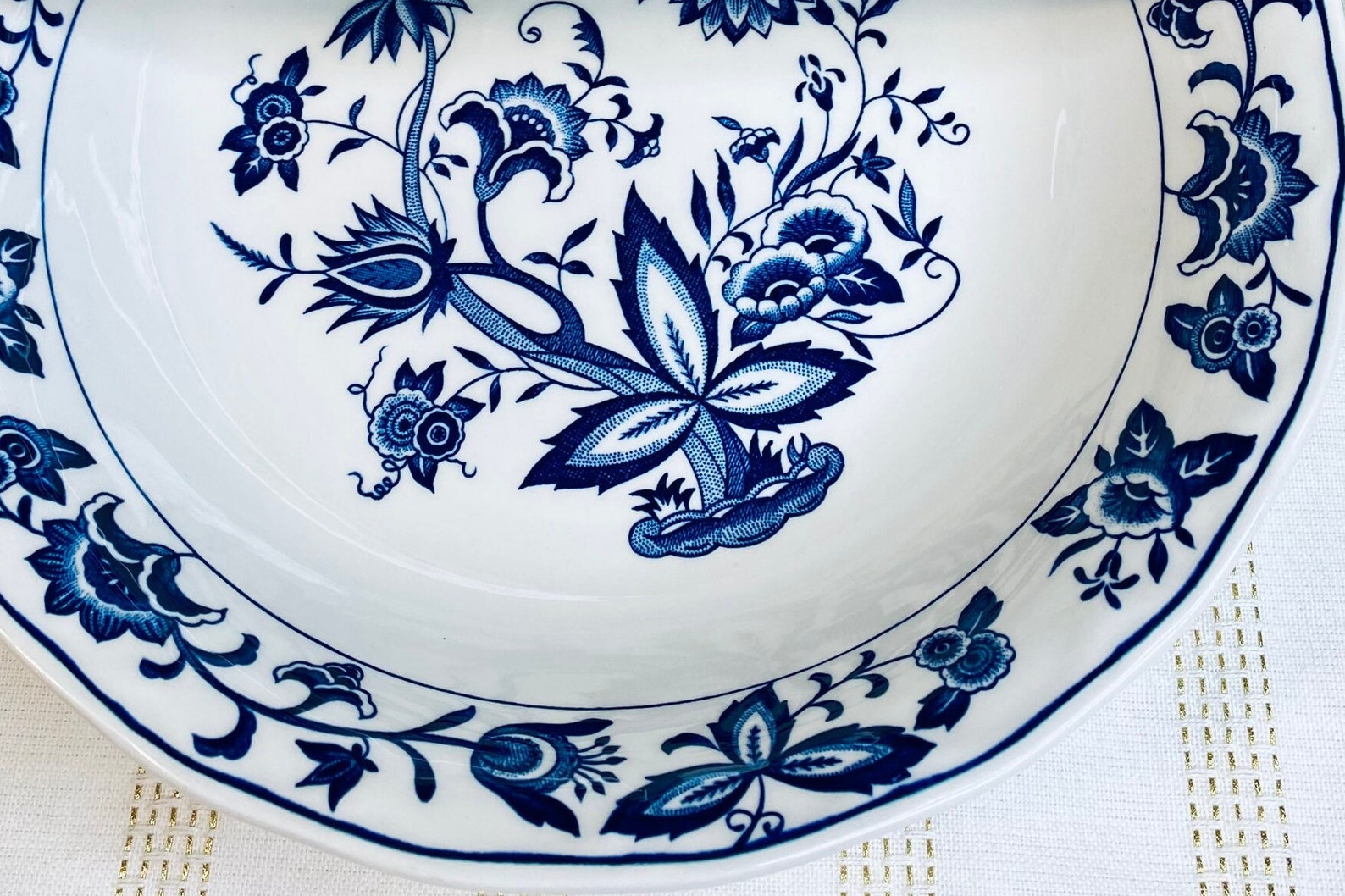 Vintage 1960s Ironstone Serving Bowl With Blue Bonnet Pattern, Made in ...