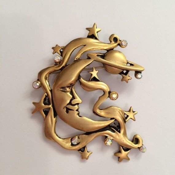 Brooch pin moon stars - Gem