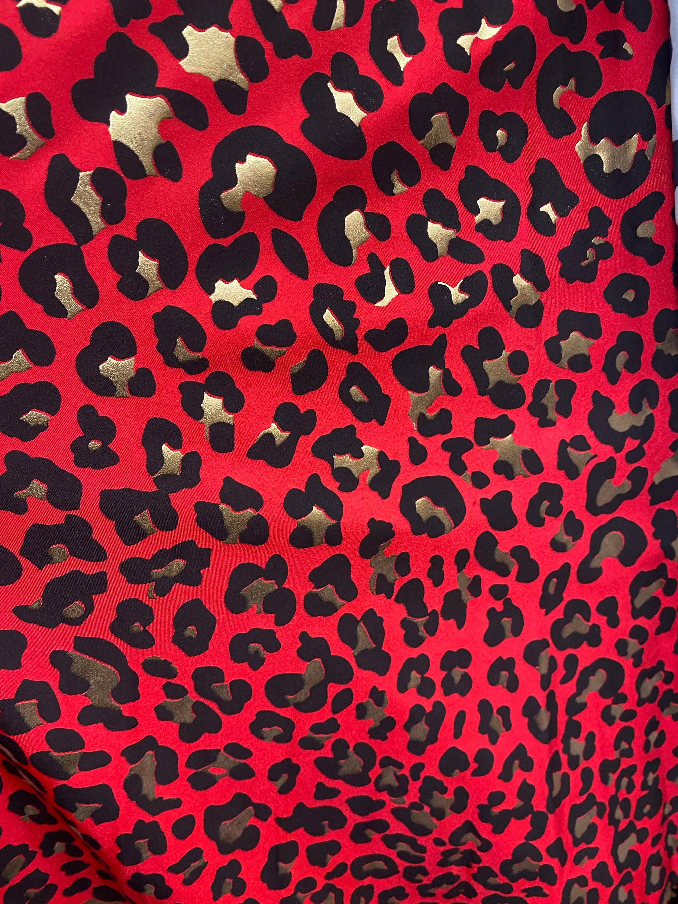 Cheetah/leopard Print With Gold on Red Nylon Spandex Four Way - Etsy