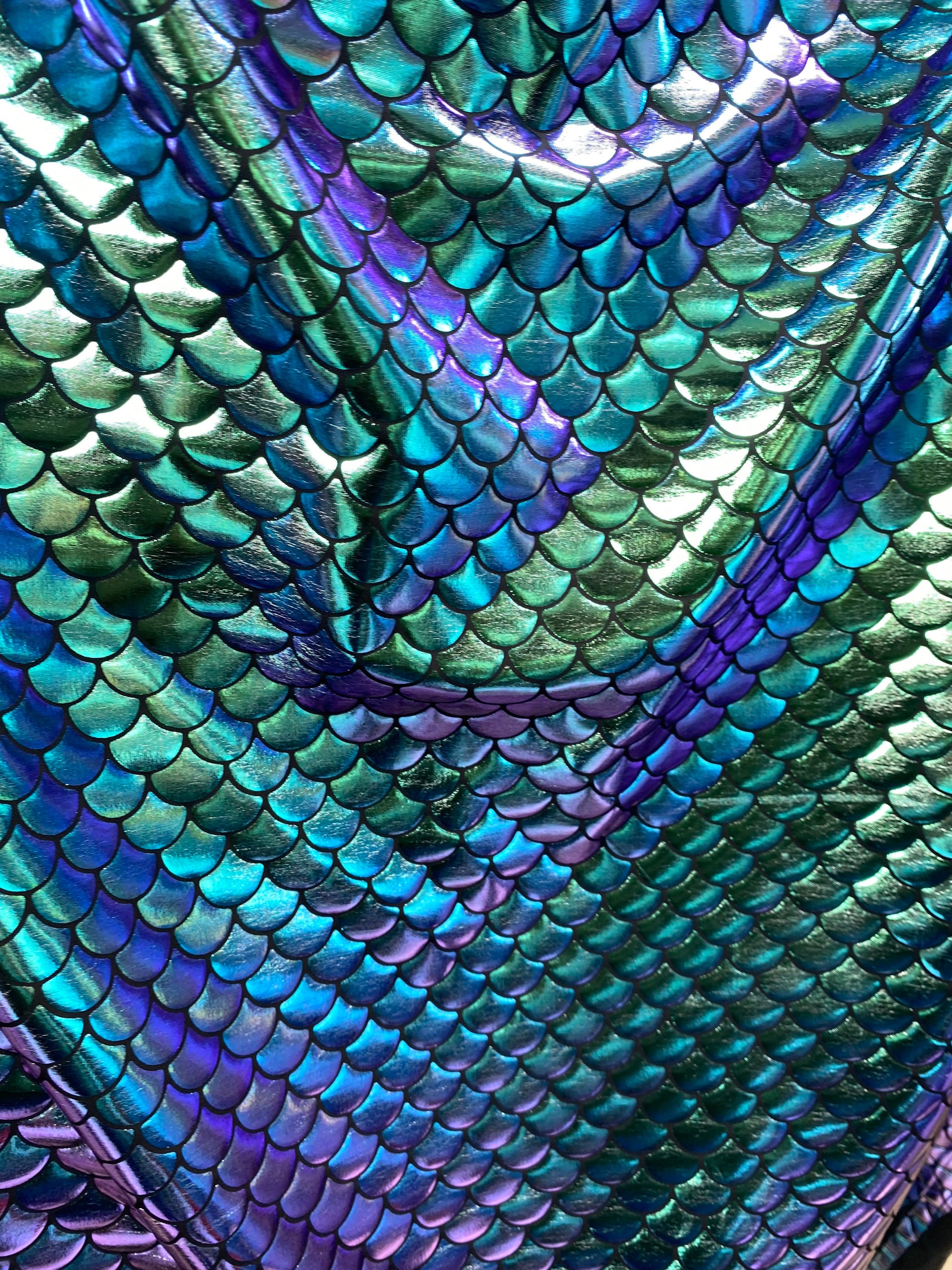Mermaid Scales Iridescent Blue Purple and Green Foil Four Way Stretch ...