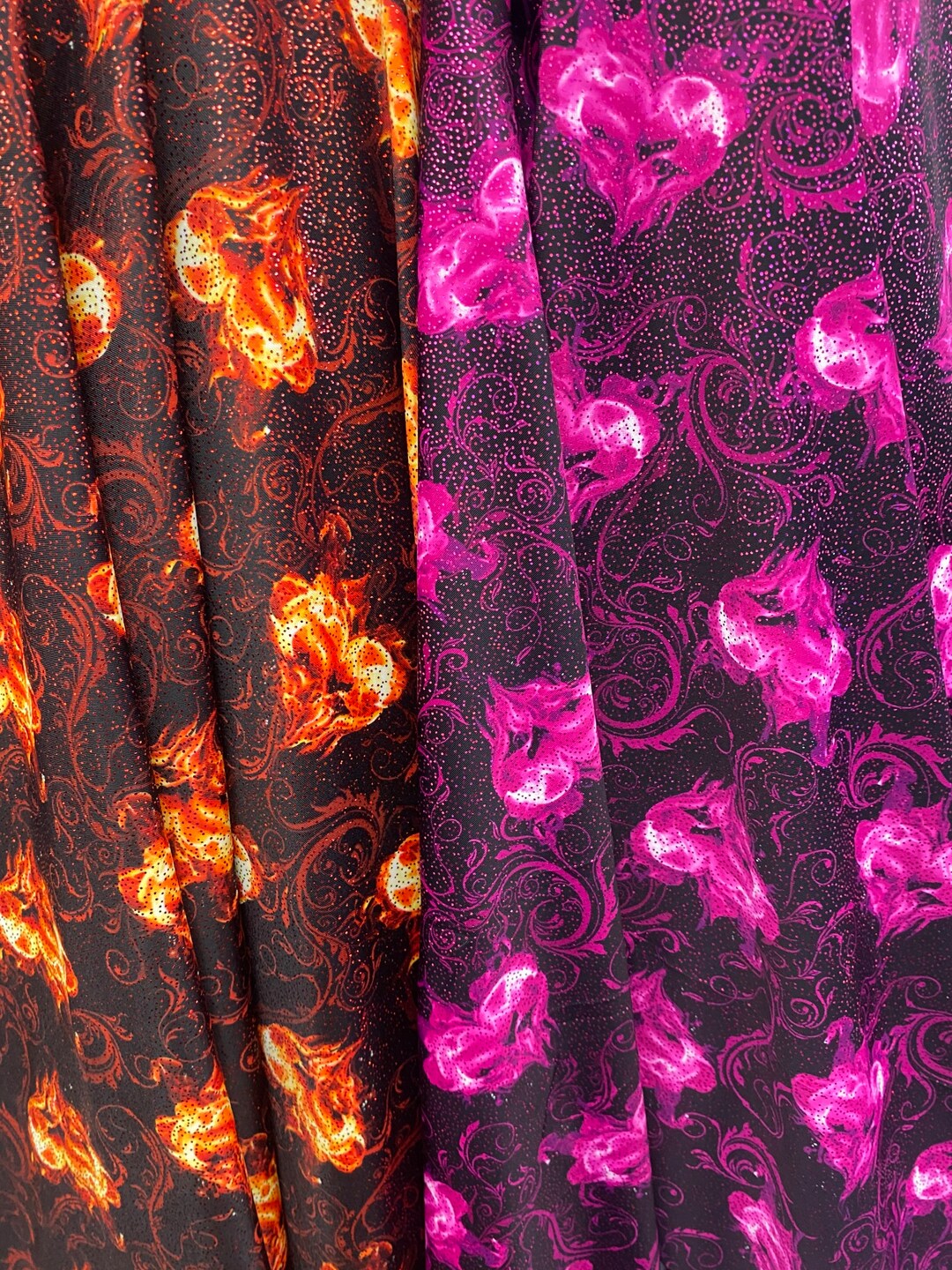 Heart With Flames Print on Great Quality Nylon Spandex Four Way Stretch ...