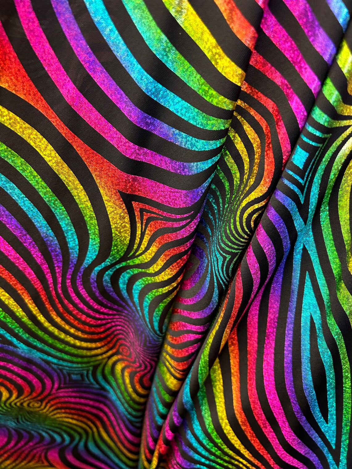 Abstract Print on Rainbow Stripes on Nylon Spandex Four Way Stretch ...