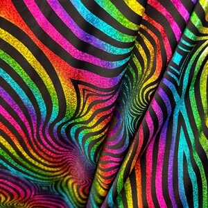Abstract Print on Rainbow Stripes on Nylon Spandex Four Way Stretch ...