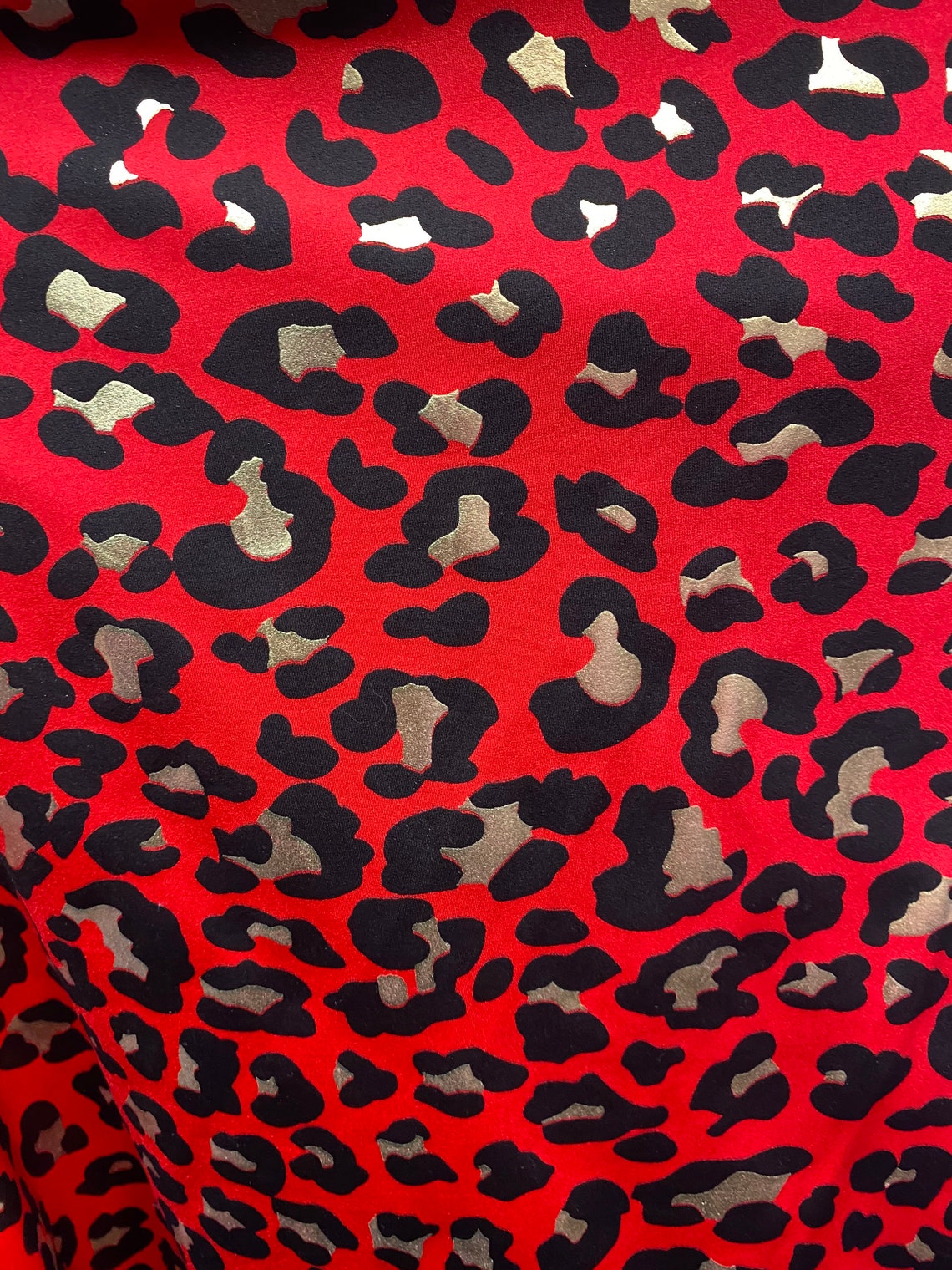 Cheetah/leopard Print With Gold on Red Nylon Spandex Four Way - Etsy