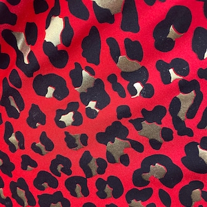 Cheetah/leopard Print With Gold on Red Nylon Spandex Four Way Stretch ...