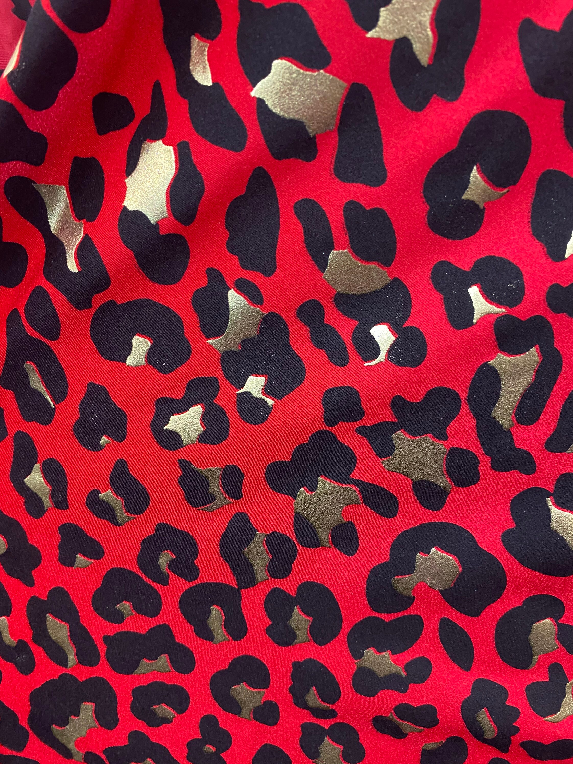 Cheetah/leopard Print With Gold on Red Nylon Spandex Four Way - Etsy