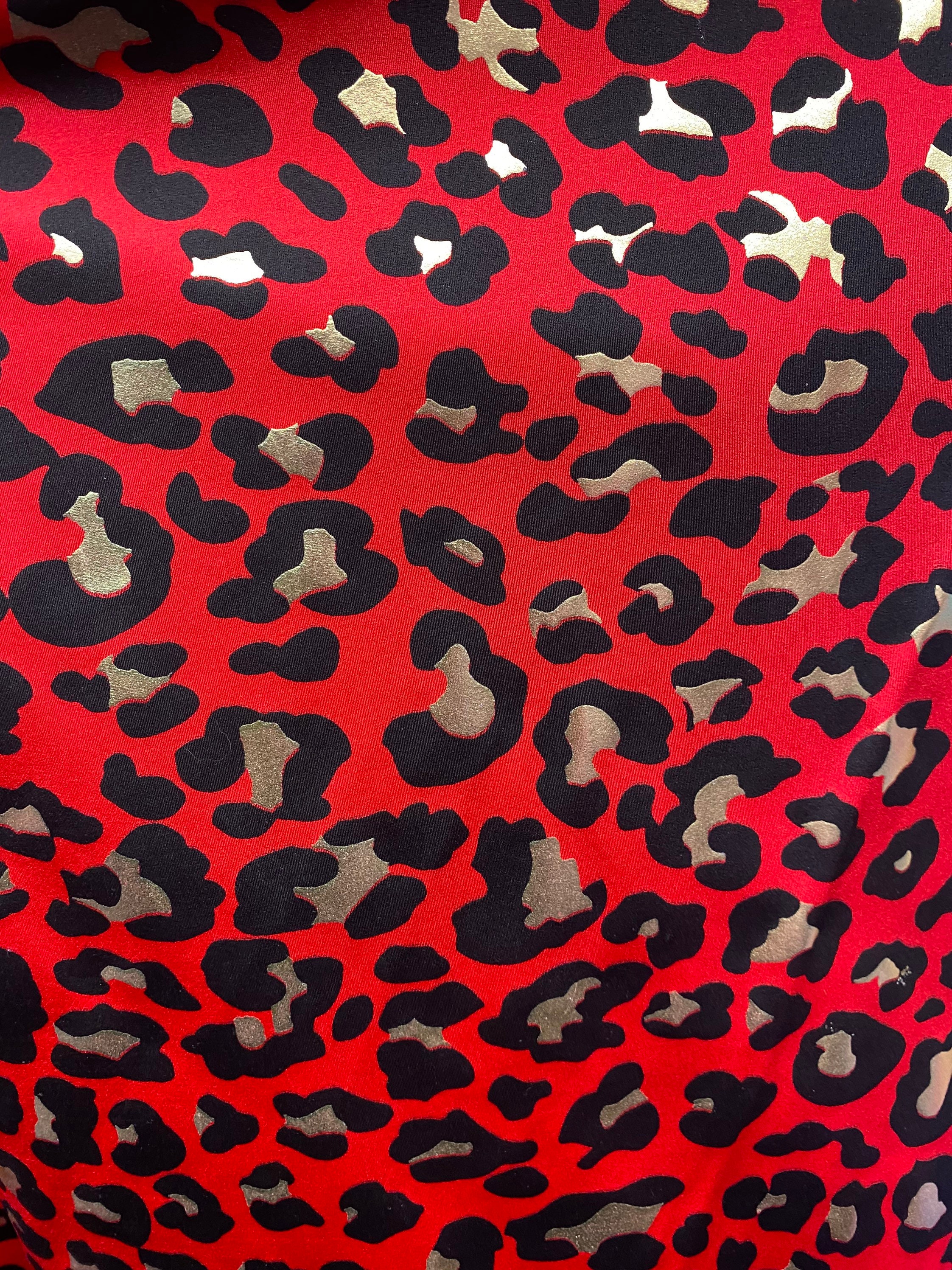 Cheetah/leopard Print With Gold on Red Nylon Spandex Four Way - Etsy