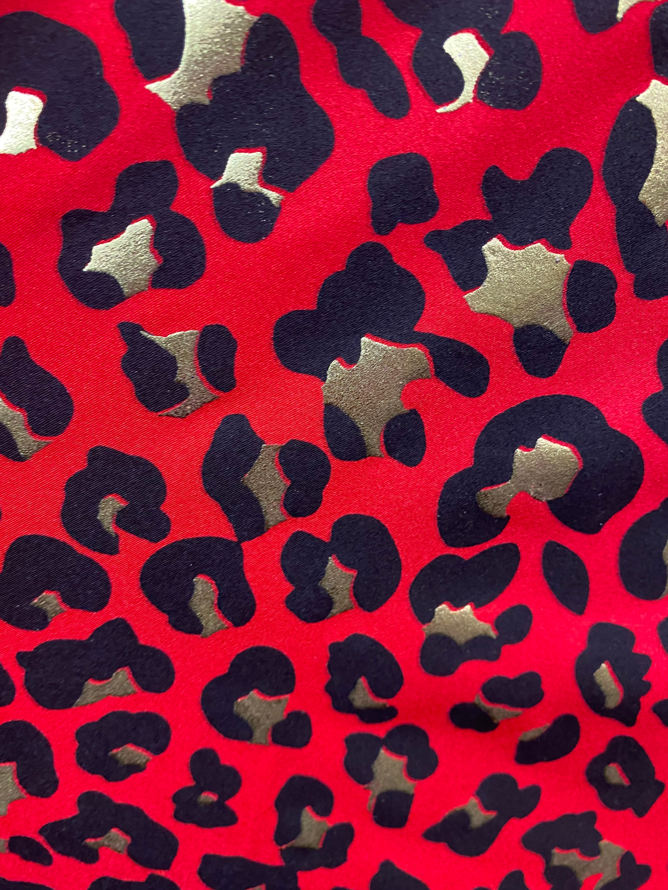 Cheetah/leopard Print With Gold on Red Nylon Spandex Four Way - Etsy